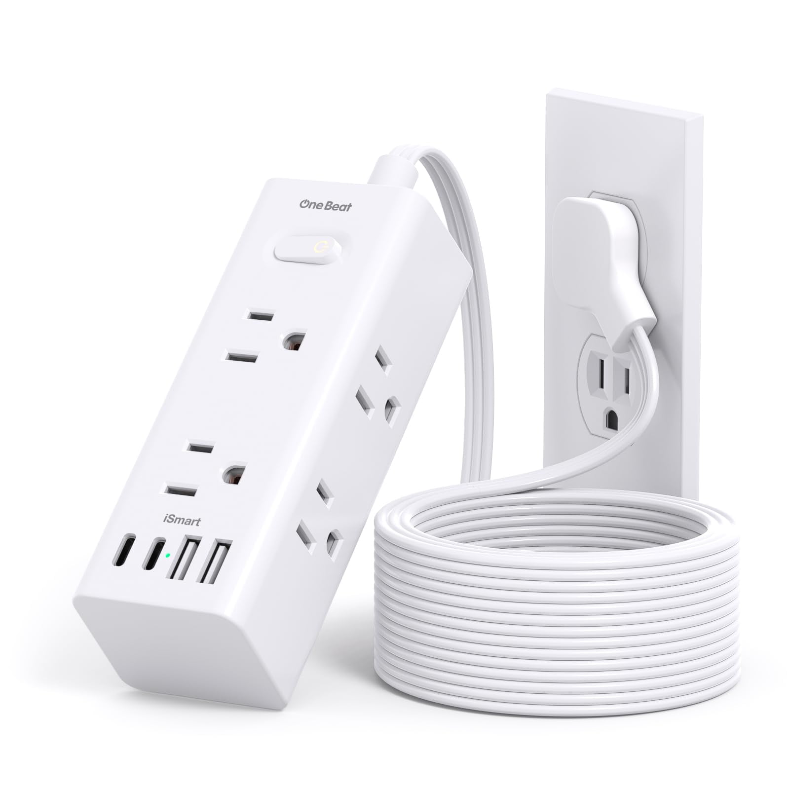 One Beat 10Ft Extension Cord with Multiple Outlets,Flat Plug Power ...