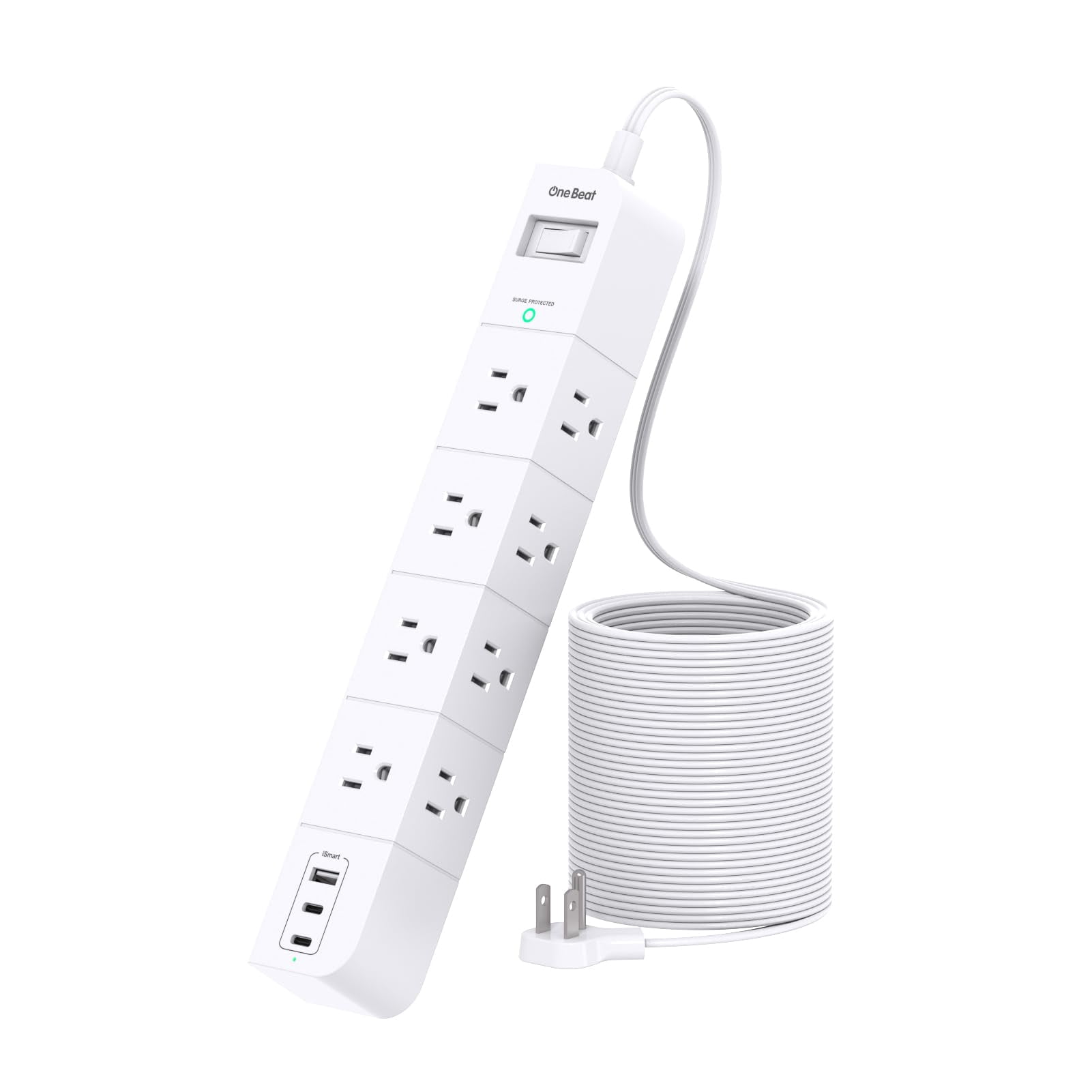One Beat Extension Cord 15 ft,Surge Protector Power Strip with 8 Widely ...