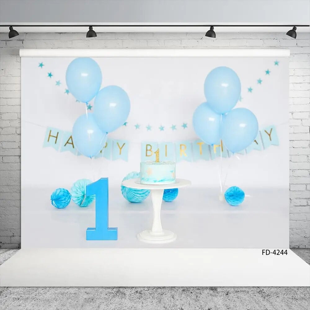 One Blue Cake 1st Birthday Party Balloon Banner Photography Background ...
