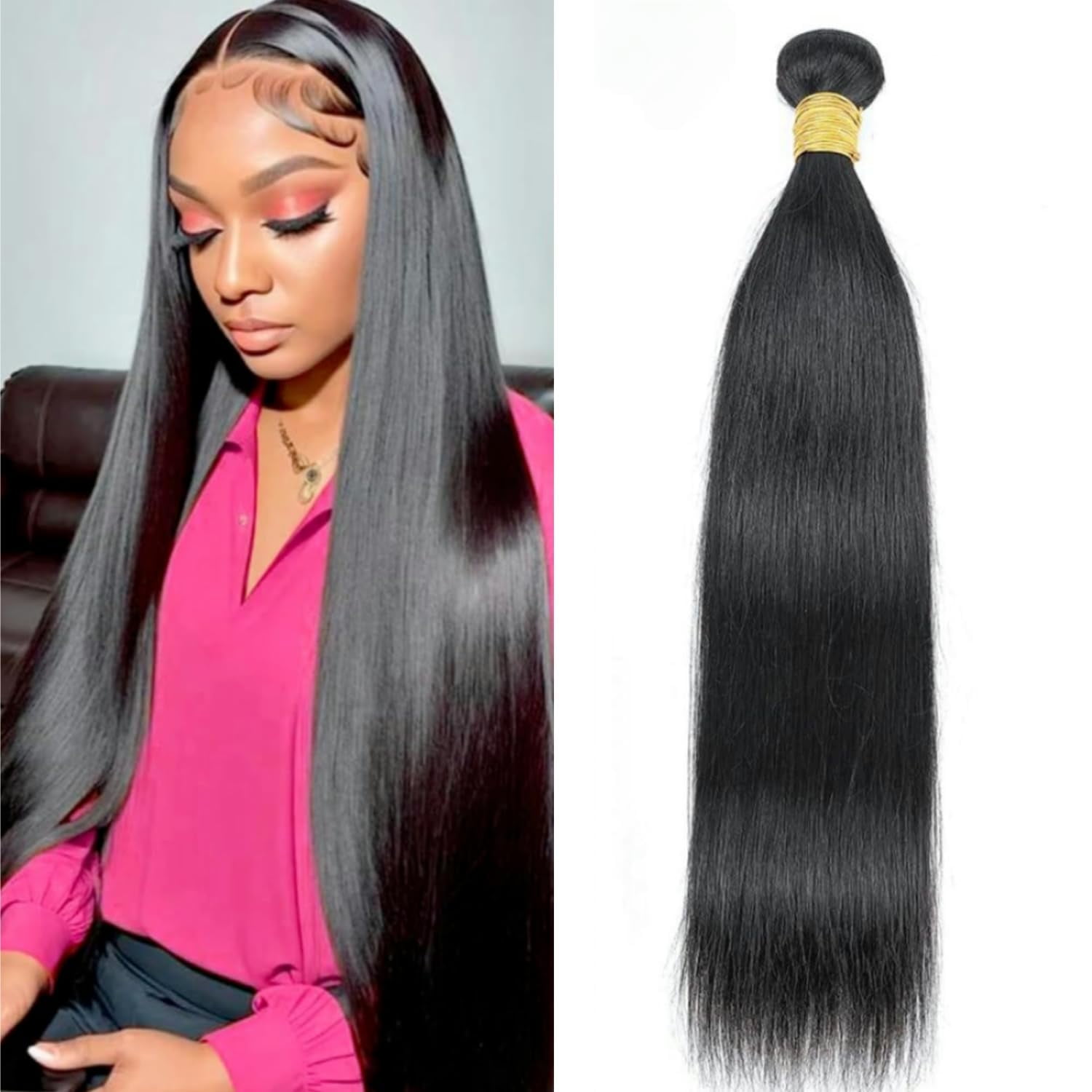 One Bundle Straight Human Hair 100g/Pack 24 Inch 12A Unprocessed Black ...