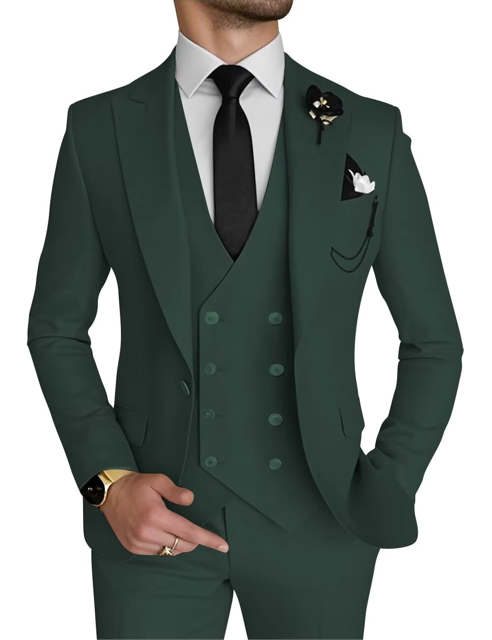 One Button Double Breasted 3 Piece Slim Fit Suit, Men Formal Wedding ...