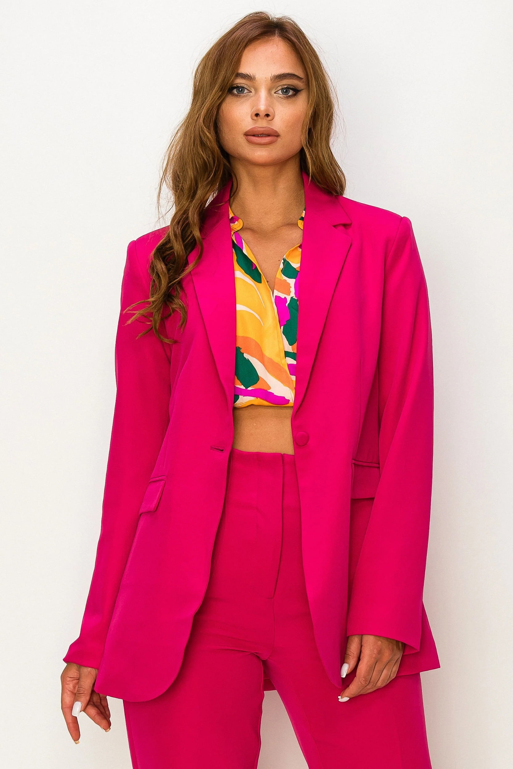One Button Long Sleeve Blazer - Walmart.com