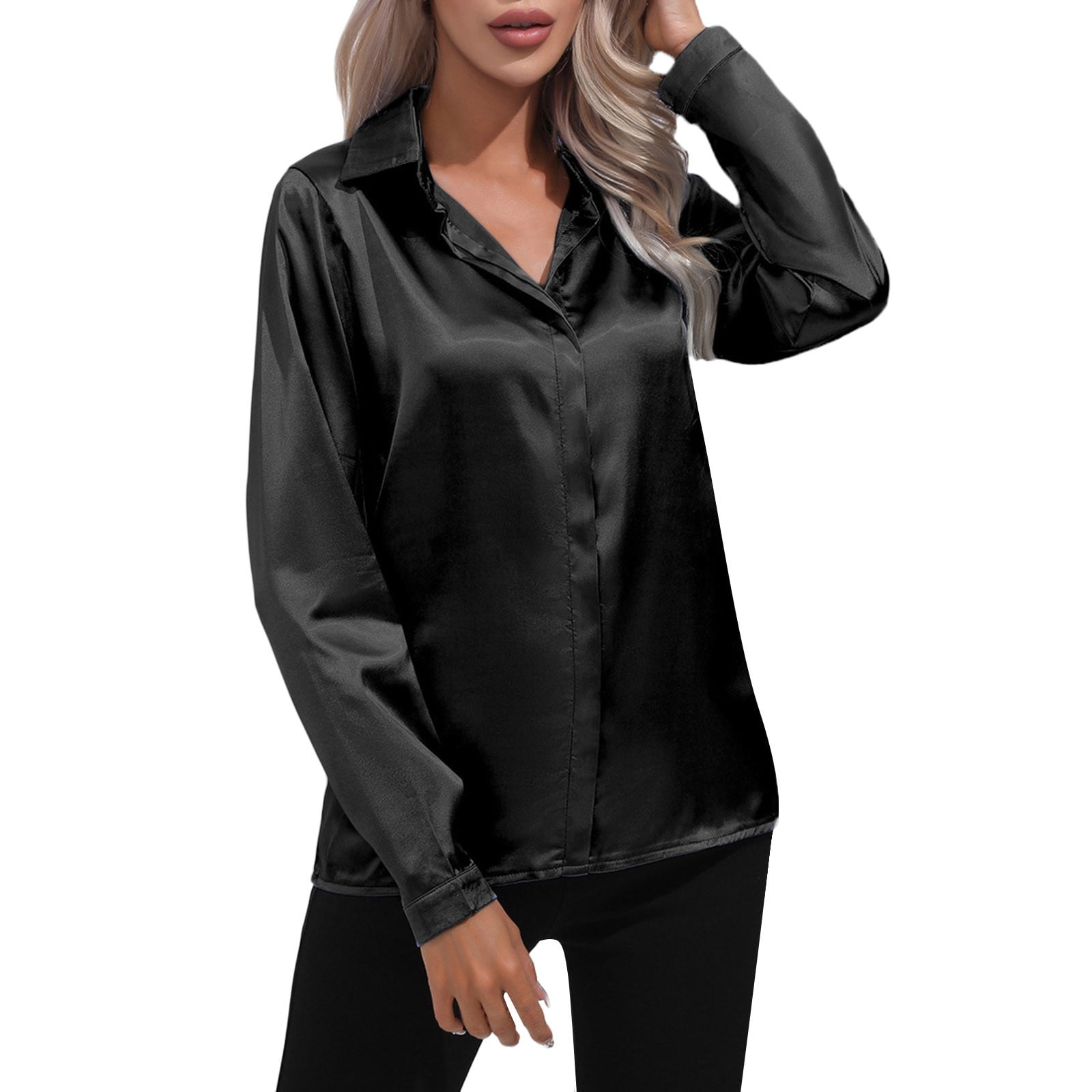 One Button Satin Shirt Women's Top Long Sleeved Shirt New And Women's ...