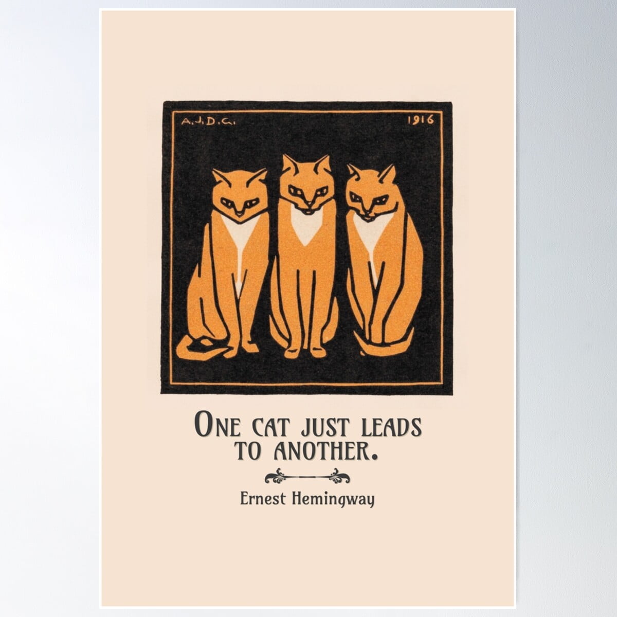 One Cat Ernest Hemingway Quote With Julie De Graag Illustration Poster ...