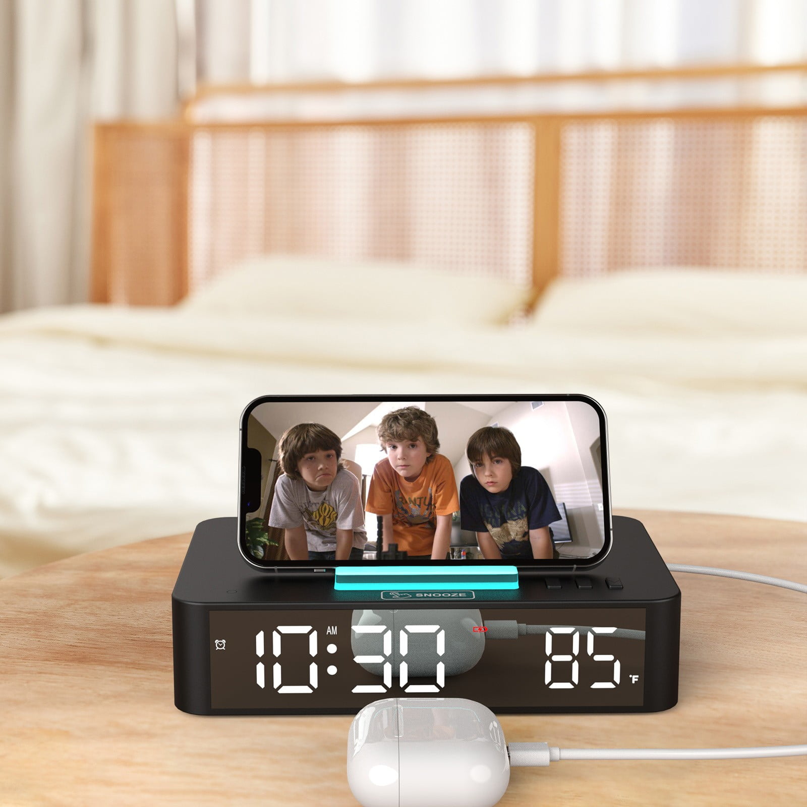 One Click Lifting Wireless Charger Atmosphere Light Electronic Alarm ...