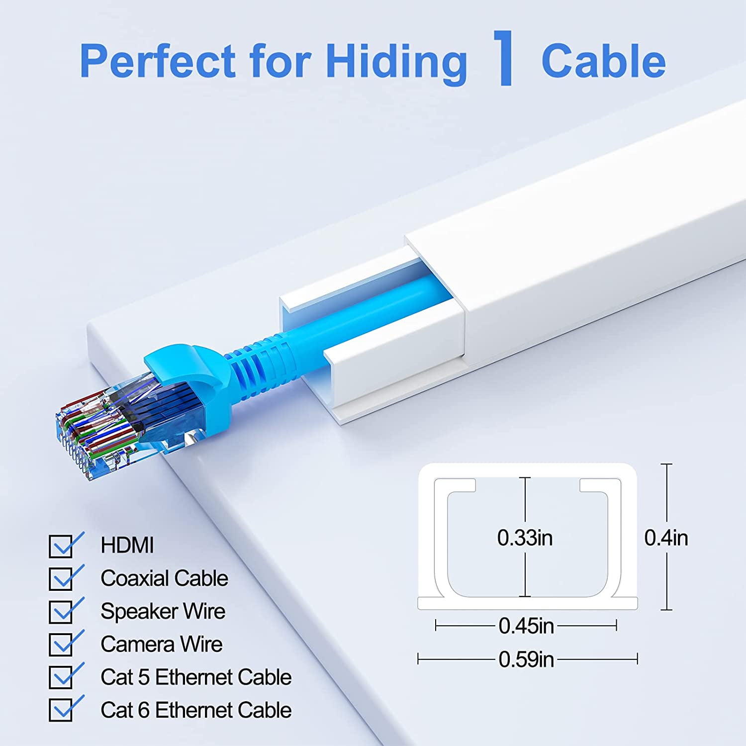 One-Cord Cable Concealer, White Wall-Mount Cable Hider for 2 Wires ...