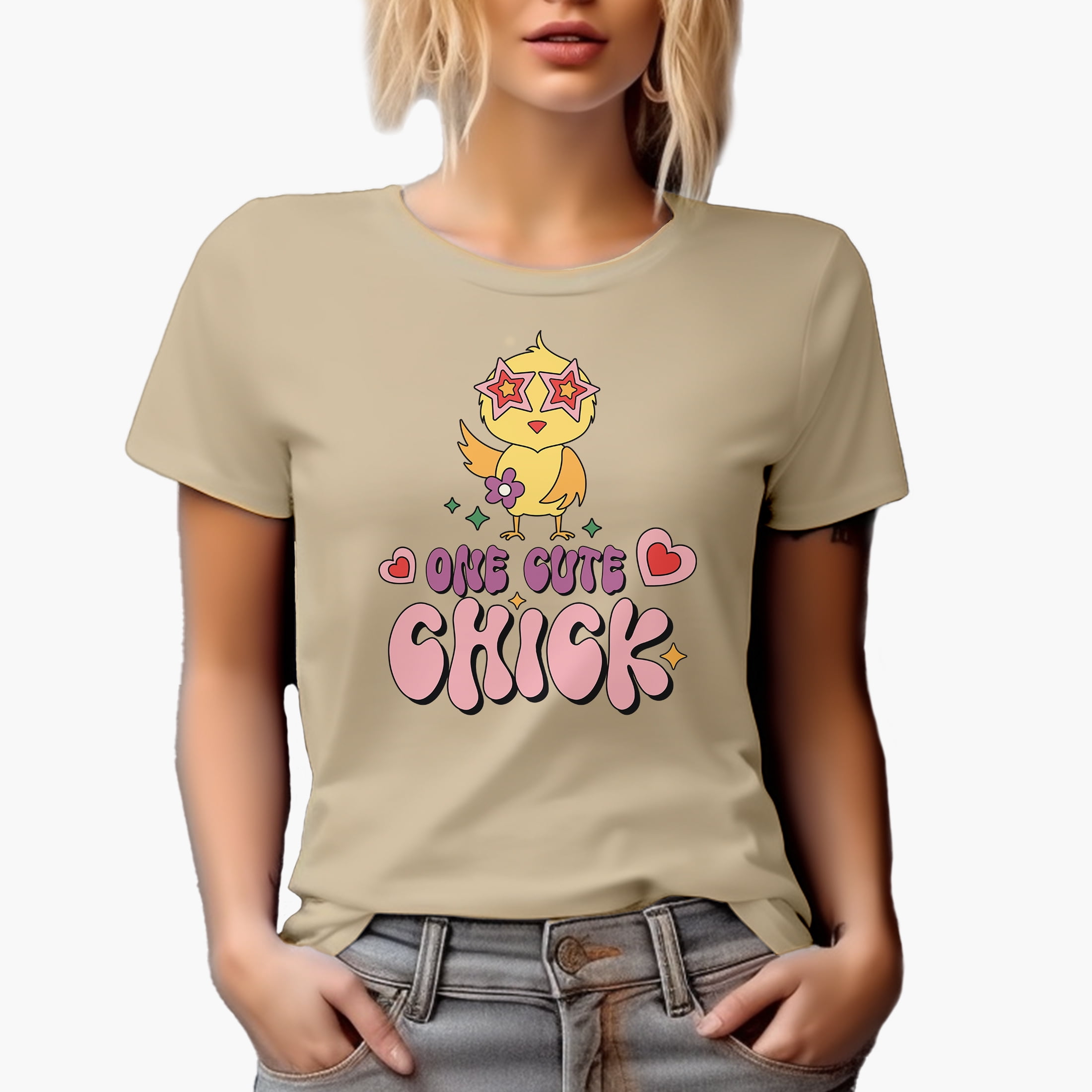 One Cute Chick, Retro Chicken Art Merch Gift, Tan T-Shirt, 2XL ...