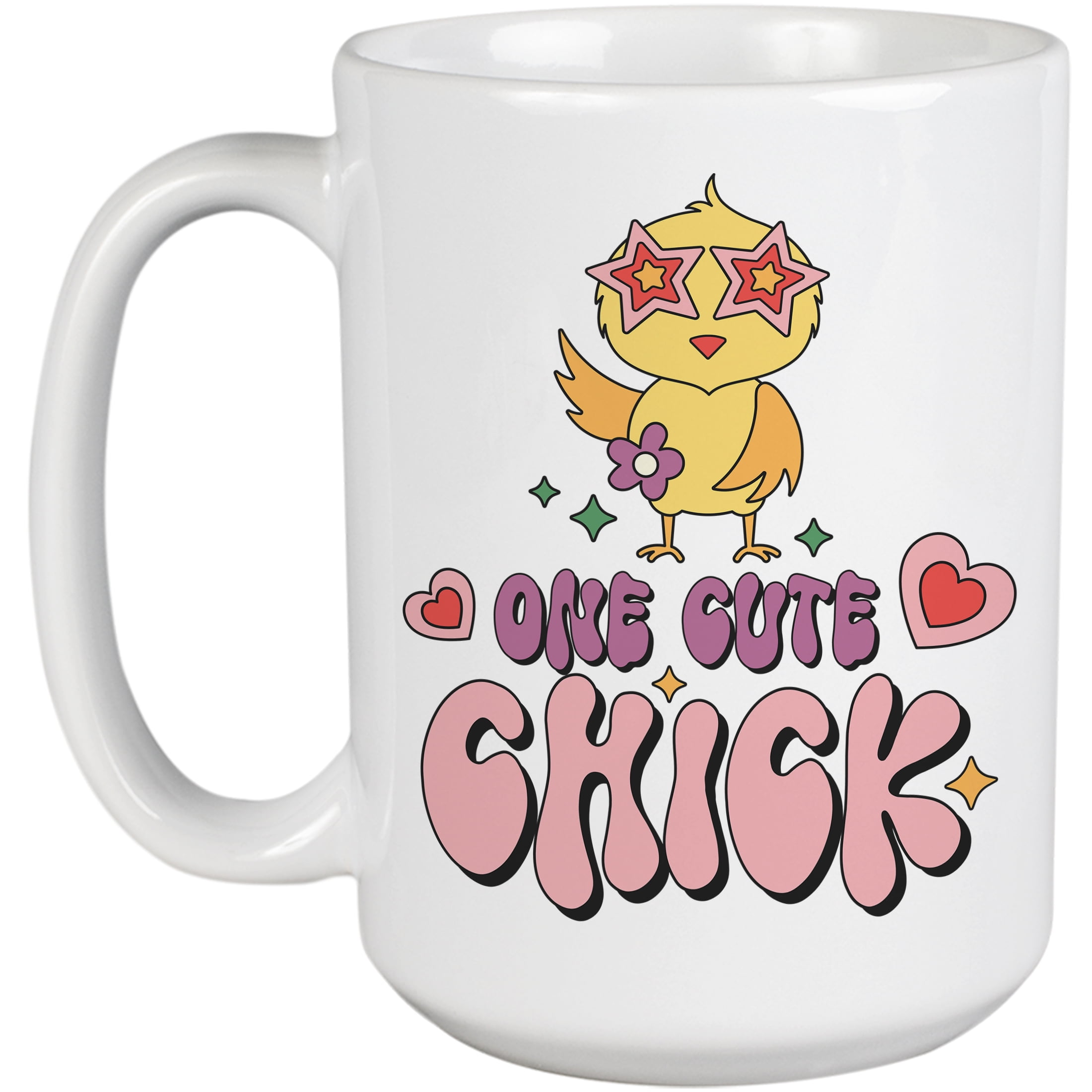 One Cute Chick, Retro Chicken Art Merch Gift, White 15oz Ceramic Mug ...