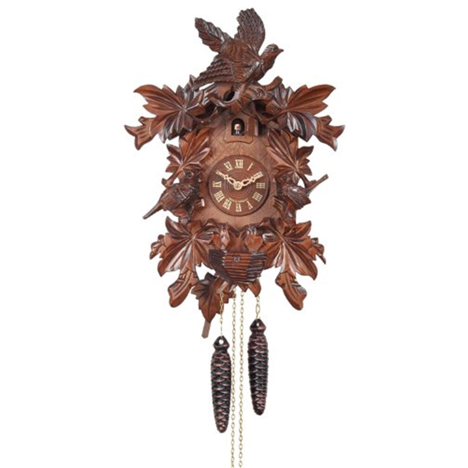 One Day Hand-Carved Cuckoo Clock with Seven Maple Leaves, Three Birds ...