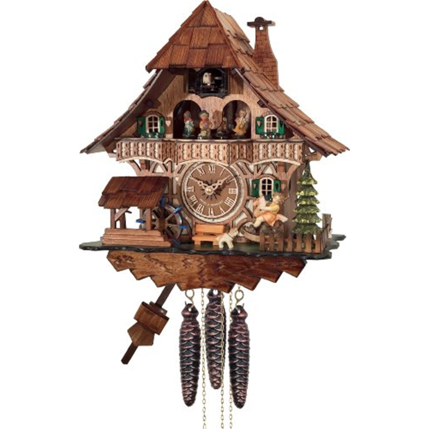 One Day Musical Black Forest Cuckoo Clock with Dancers, Waterwheel, and ...