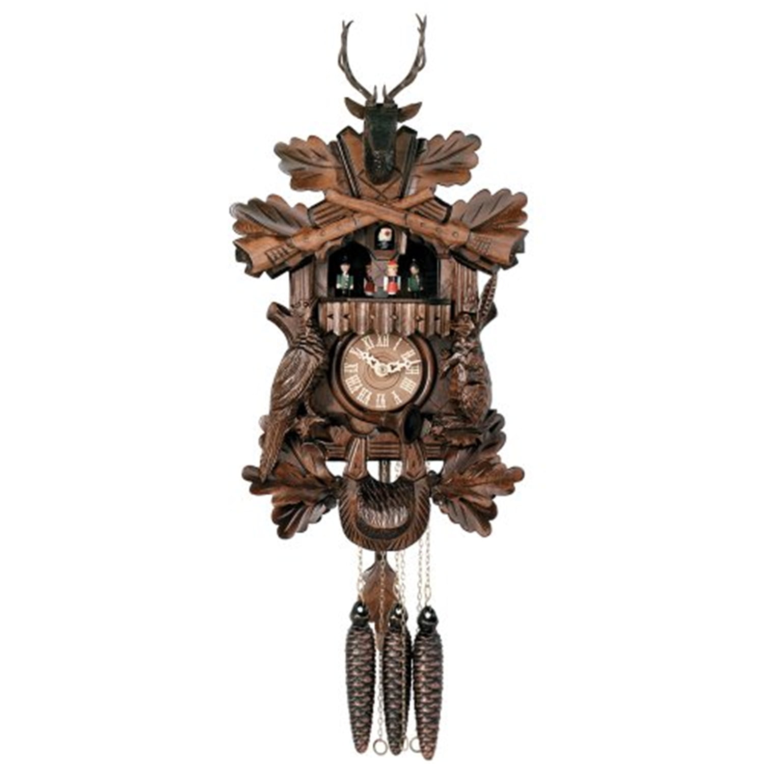 One Day Musical Hunter's Cuckoo Clock with Dancers, Hand-carved Animals ...