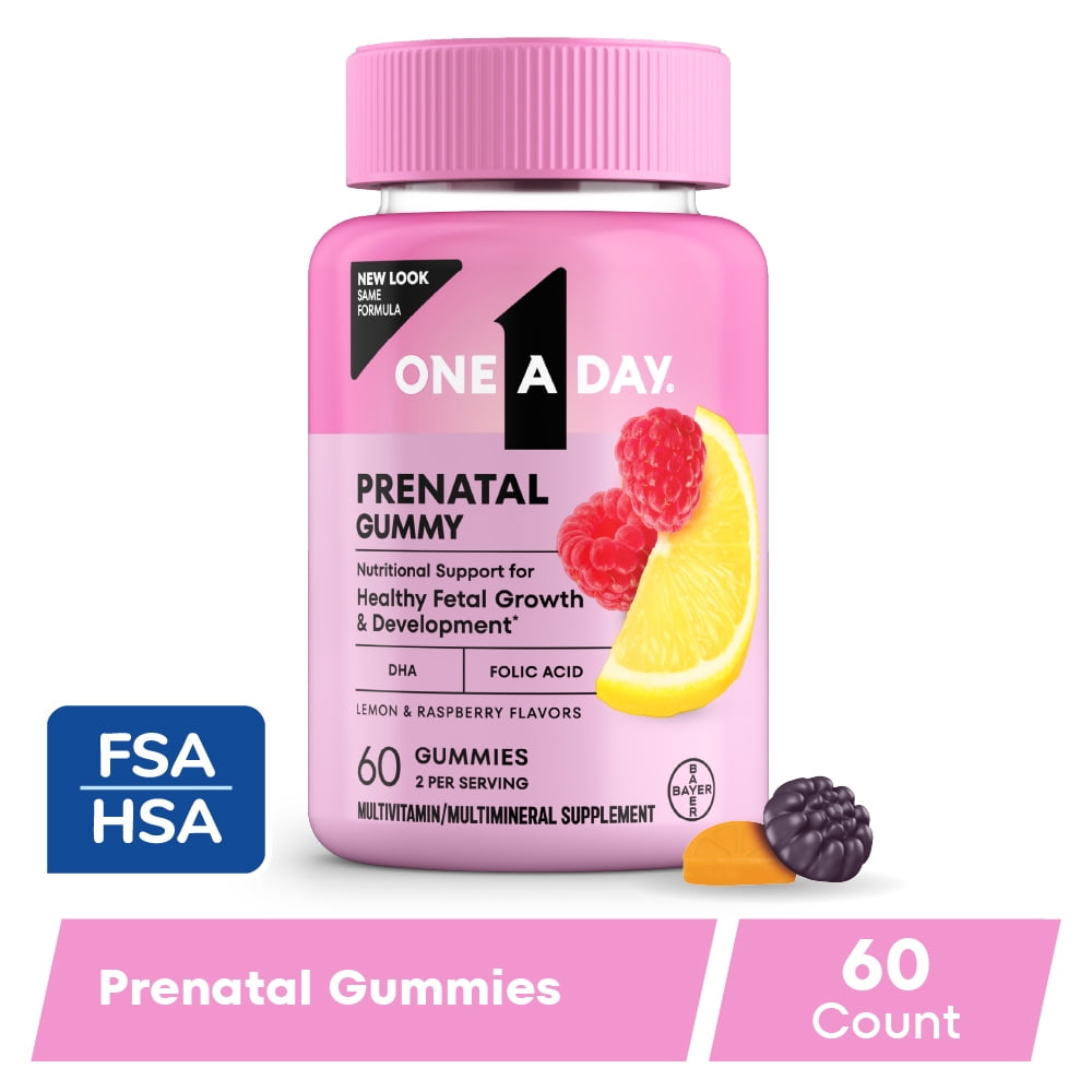 One A Day Prenatal Gummy Vitamins with Folic Acid, DHA, 60 Count HSA ...