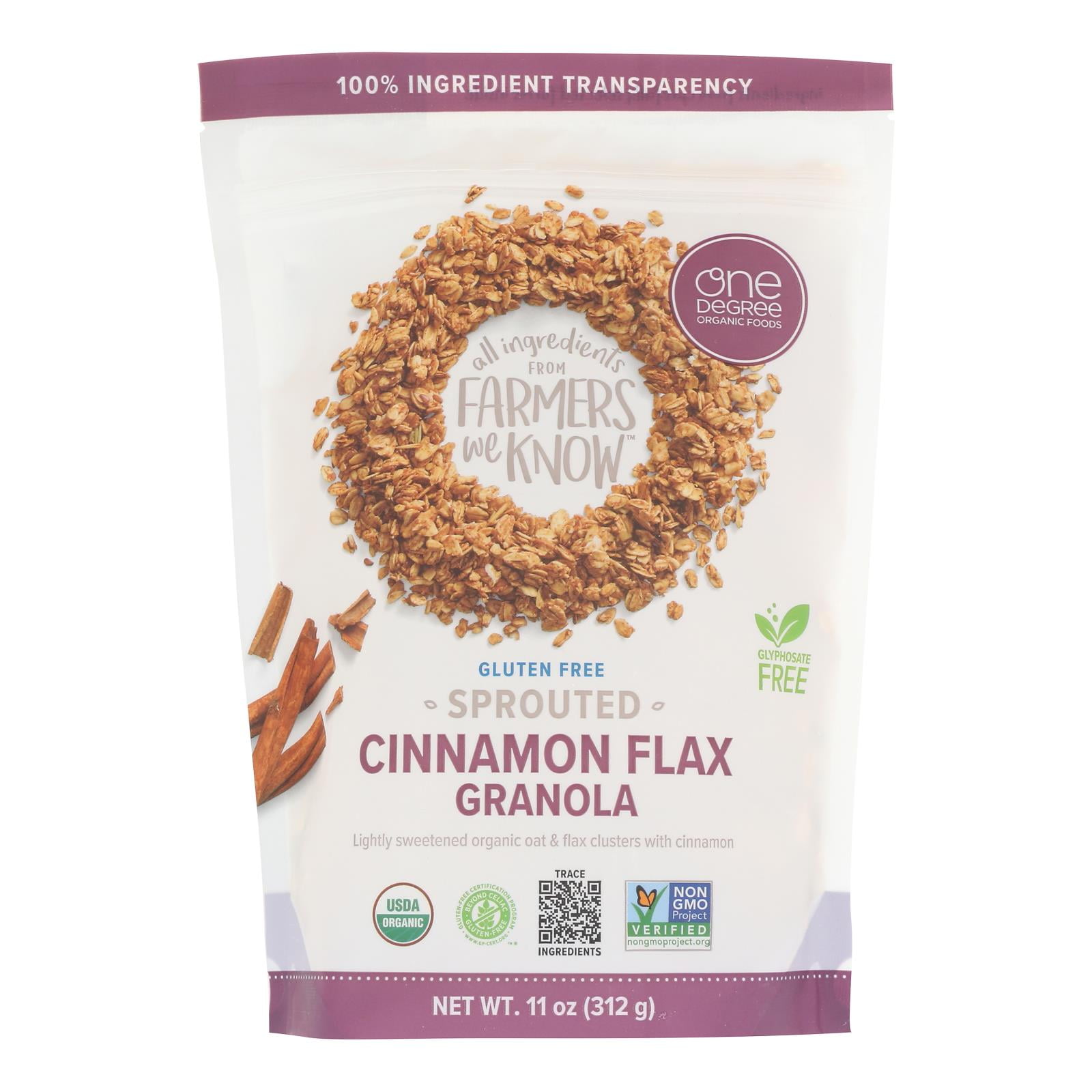 One Degree Organic Foods Cinnamon Flax Granola - Sprouted Oat - Case Of ...