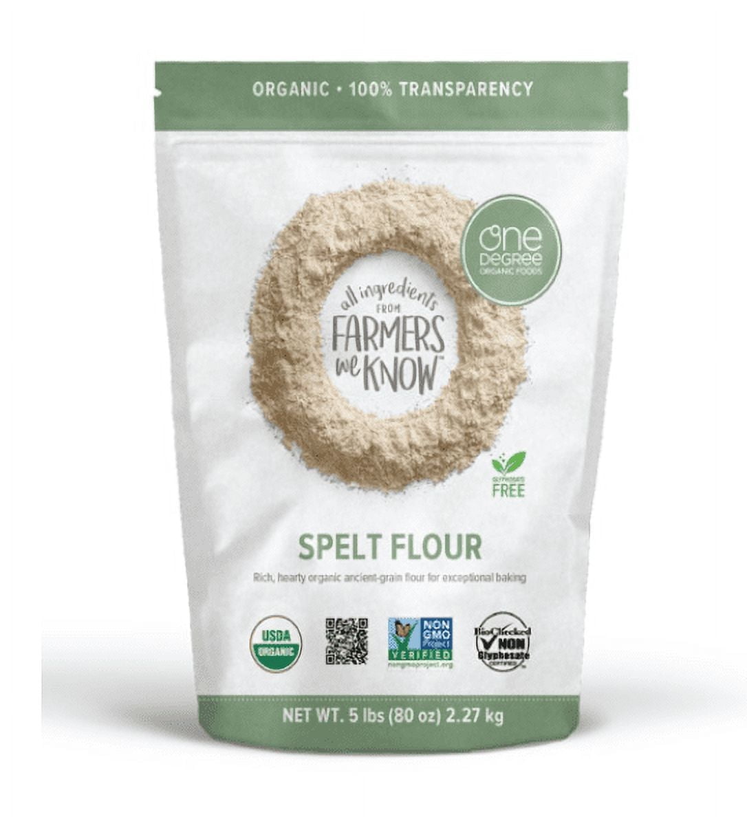 One Degree Organic Foods - Organic Sprouted Spelt Flour, 80 oz, Pack of ...
