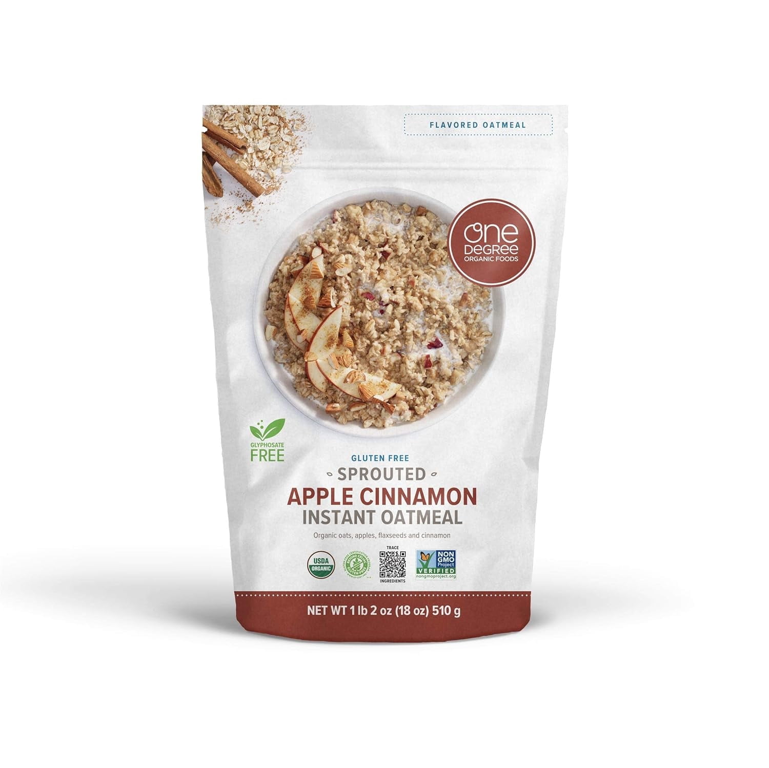 One Degree Organic Foods Sprouted Instant Oatmeal Apple Cinnamon - 18 ...