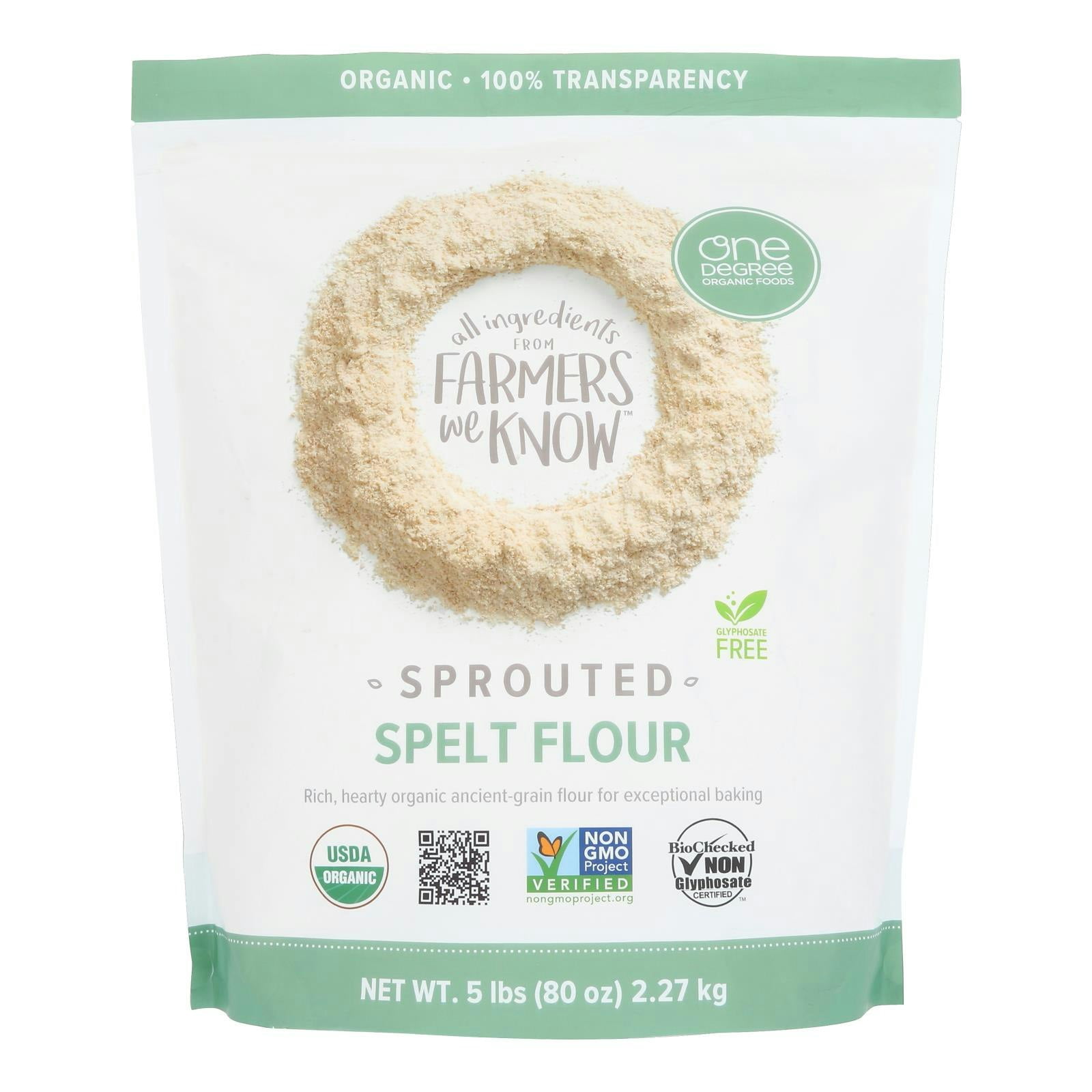 One Degree Organic Sprouted Spelt Flour 80 oz (Pack of 4) - Walmart.com