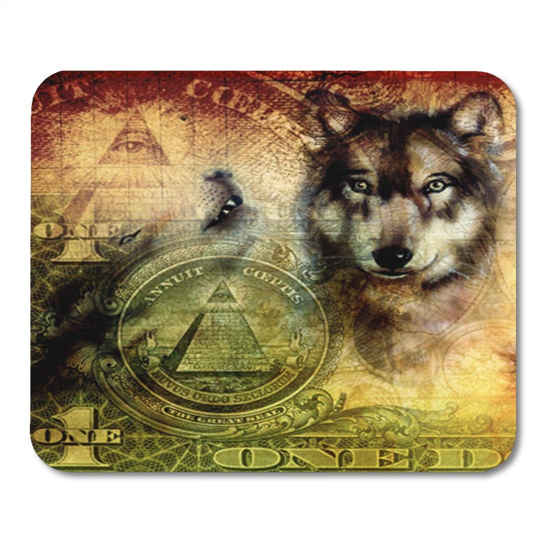 One Dollar Collage with Wolf Head Painting on Canvas Color Ornamental ...