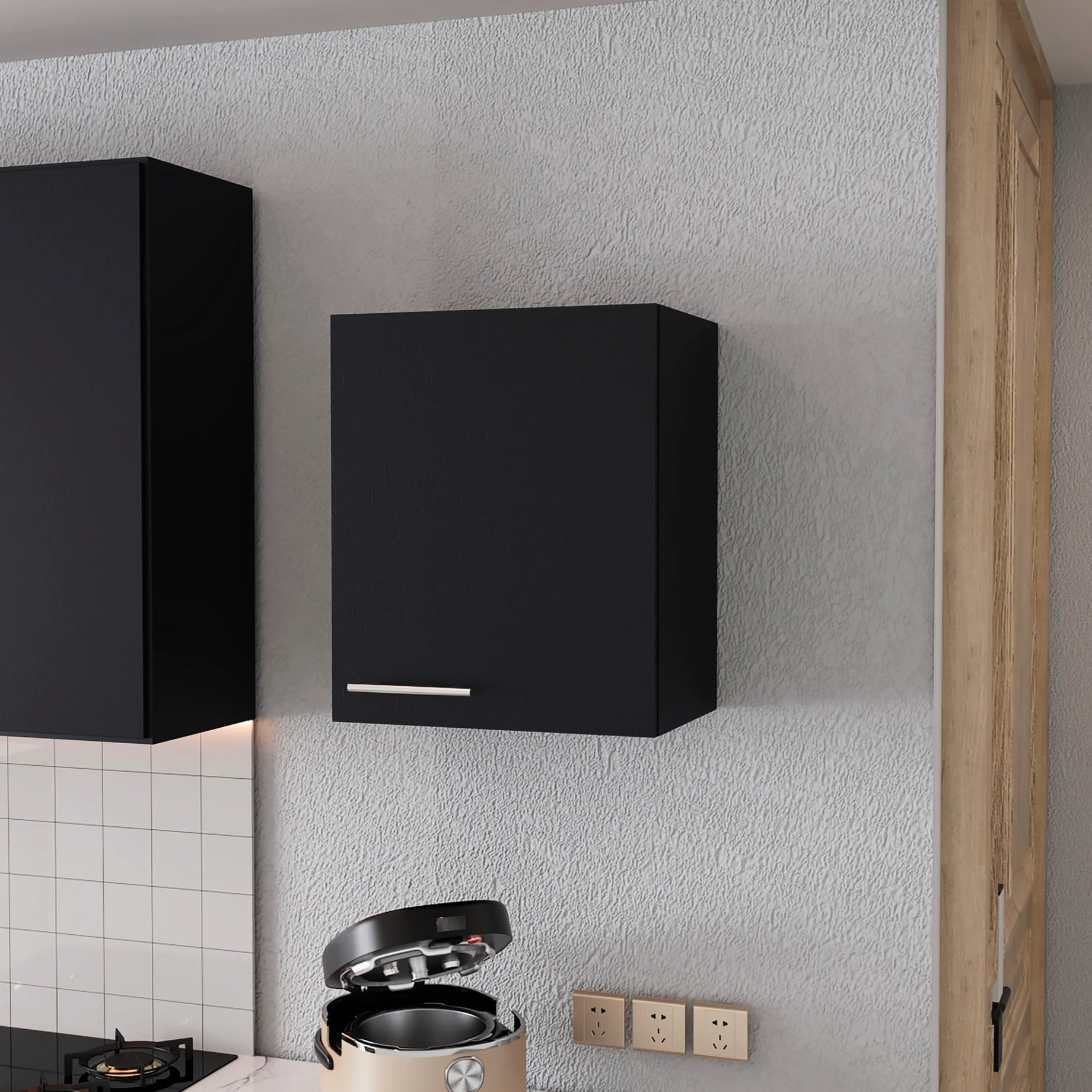 One - Door Black Wall - Mounted Storage | For Compact Kitchens and ...