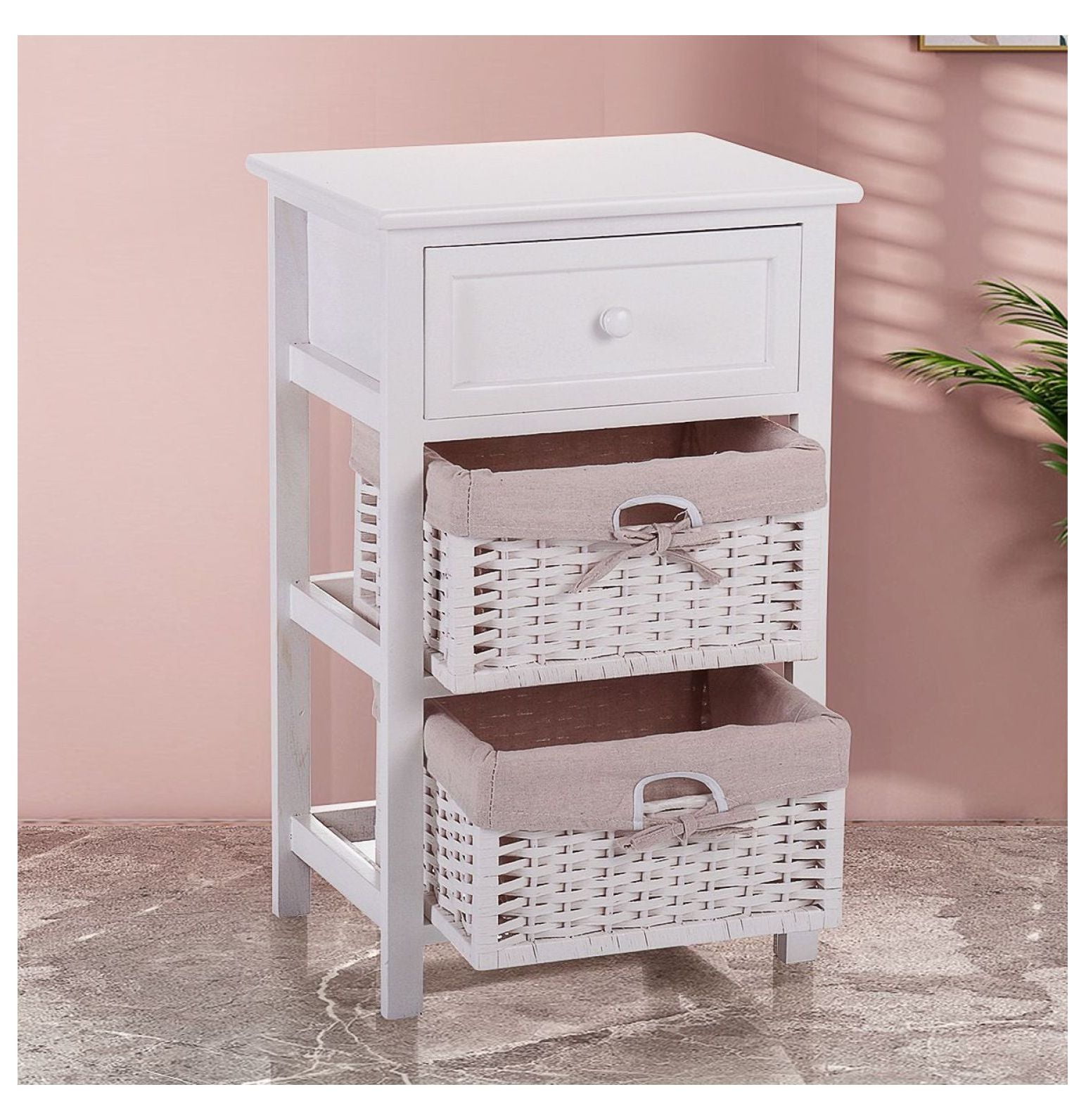 One Drawer Nightstand with Two Removable Baskets, Storage Bedside Table ...