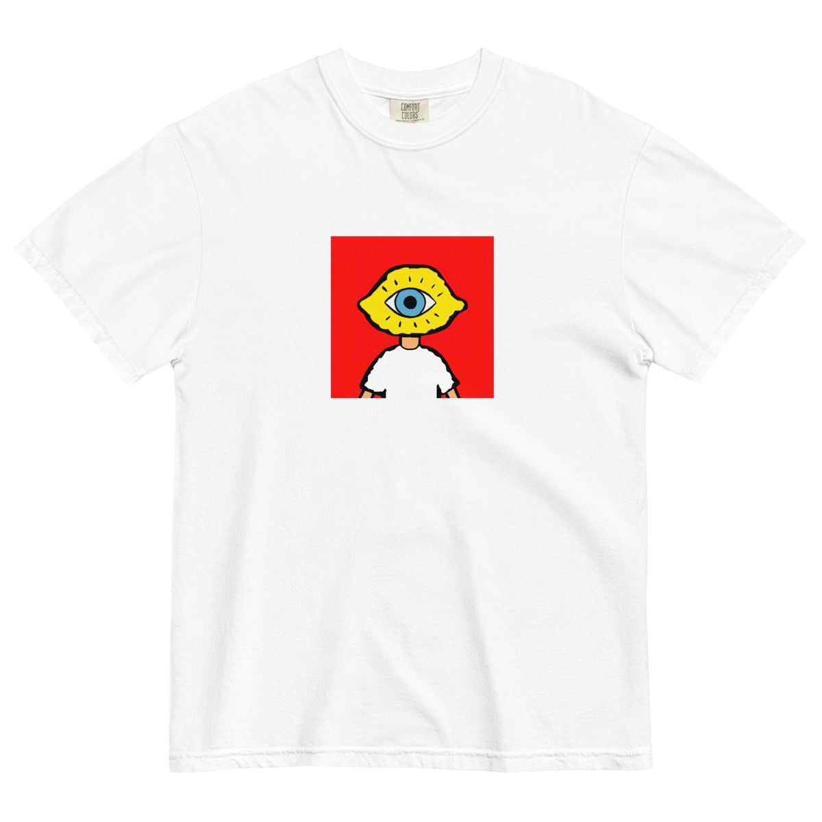 One-Eye Lemon Head Cartoon Graphic Tee Abstract Character Art Bold Red ...