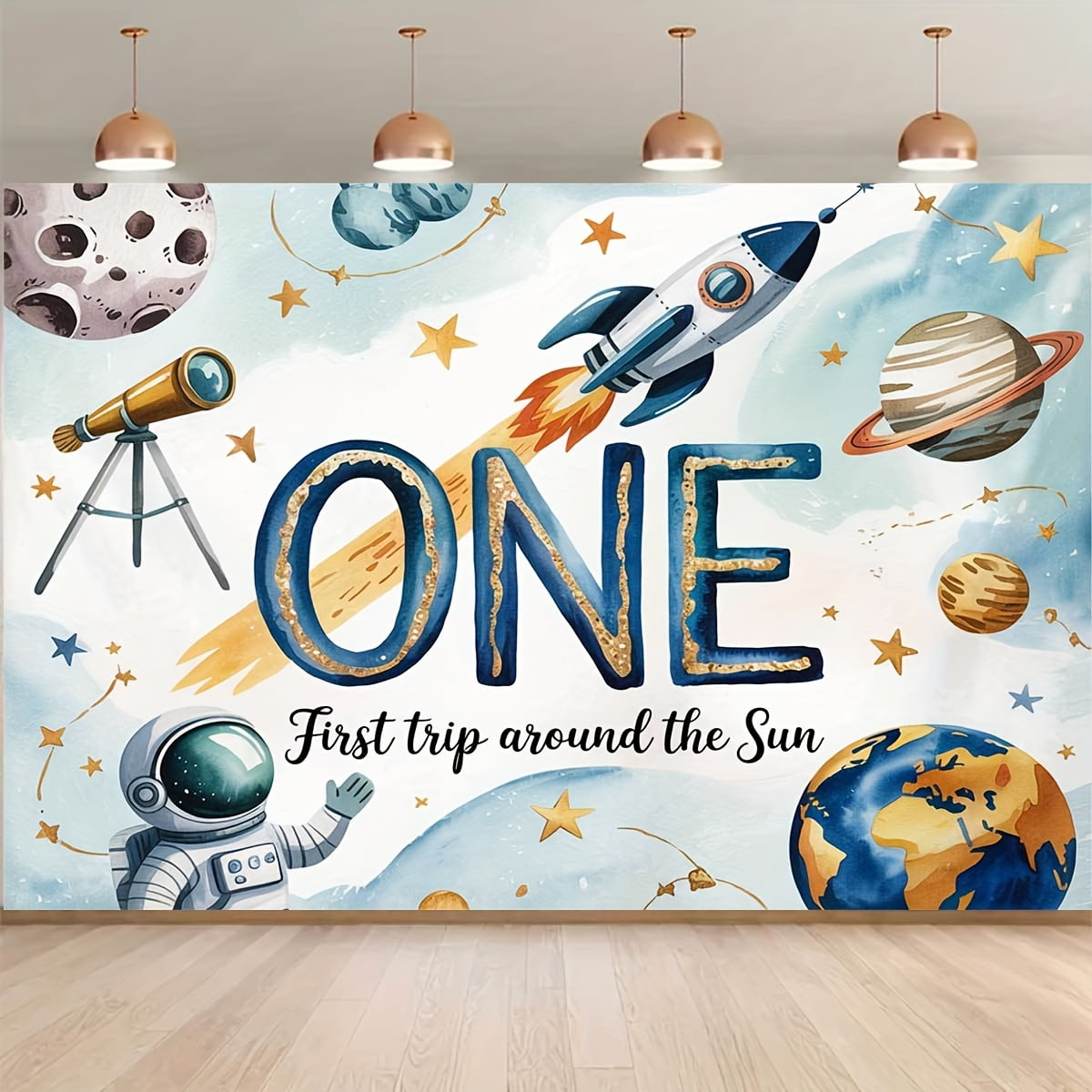 One First Trip Around The Sun Backdrop Boy 1st Trip Around The Sun Birthday Decorations Banner ...