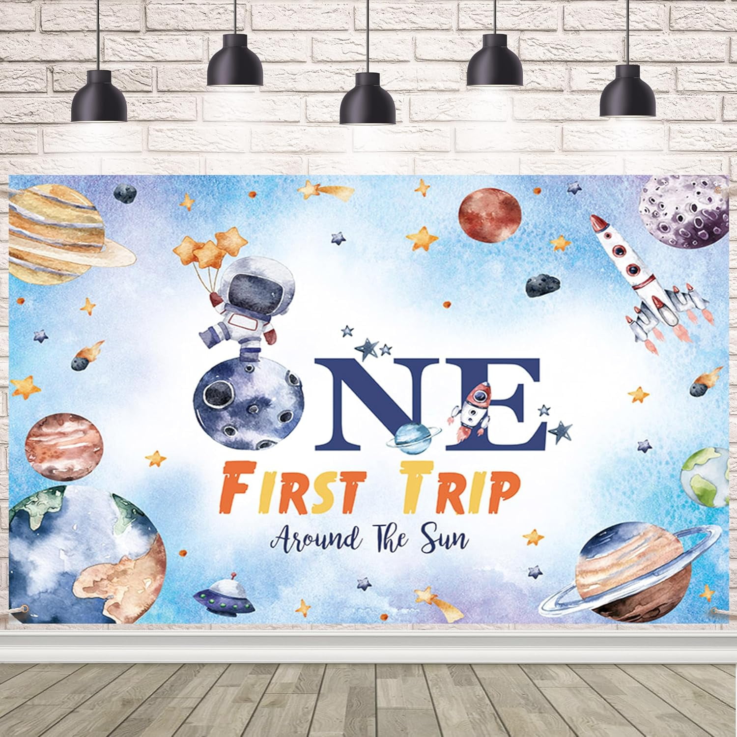One First Trip Around The Sun Backdrop Boy 1st Trip Around The Sun Birthday Decorations Banner ...