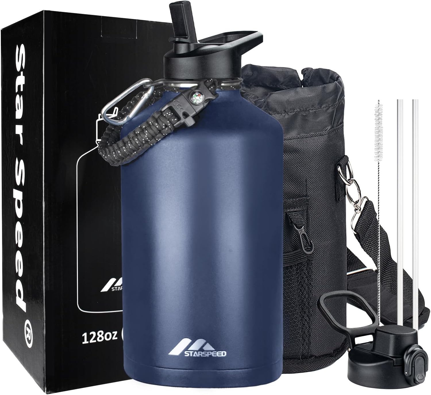 One Gallon Insulated Water Bottle With Straw Lid, 128Oz Stainless Steel ...