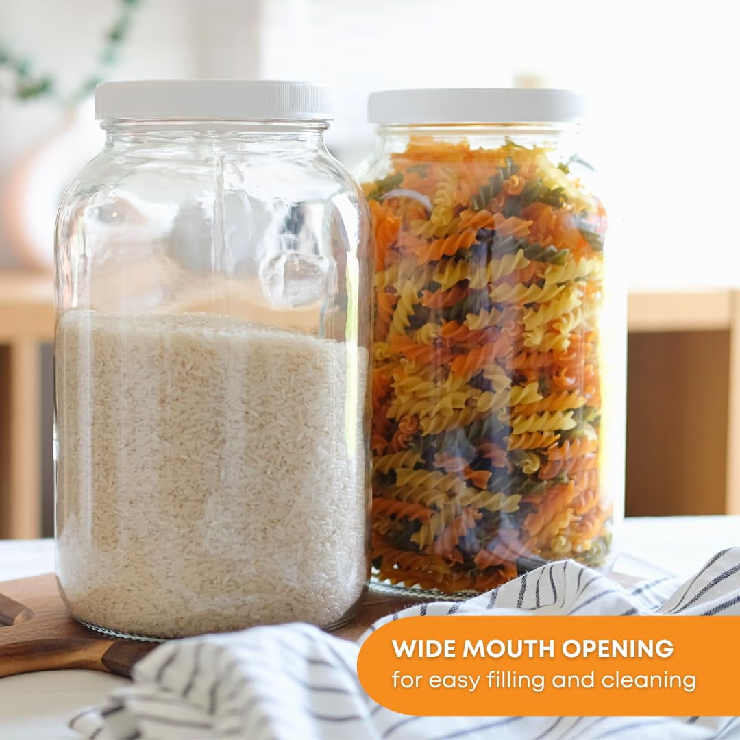 One Gallon Wide Mouth Jar with White METAL Airtight Lid (Pack of 4 ...