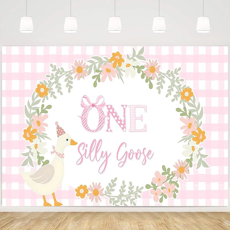 One Goose Backdrop Swee Little Goose Banner for Girl Birthday Party ...