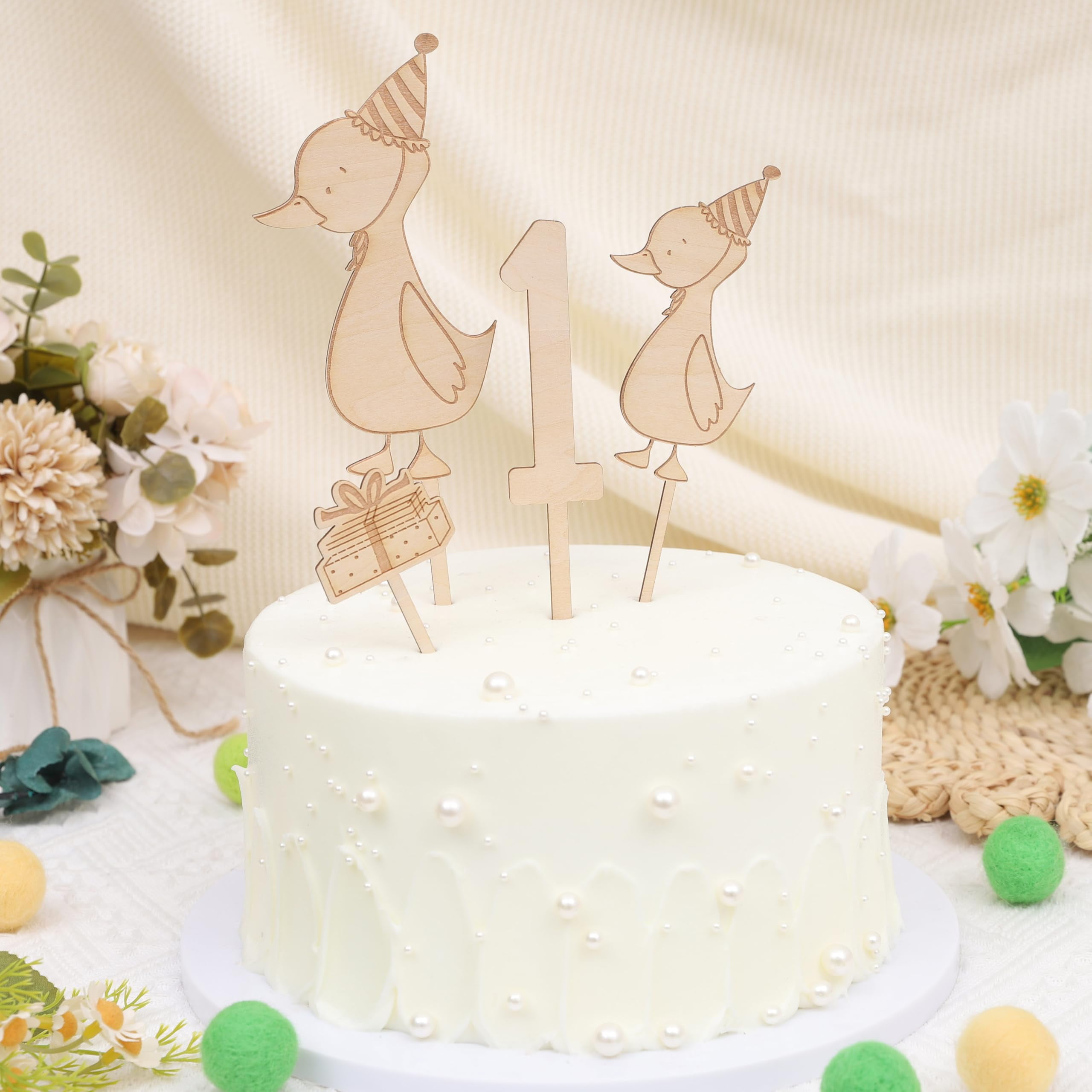 One Goose Cake Topper - Goose 1st Birthday Wooden Cake Toppers, First ...