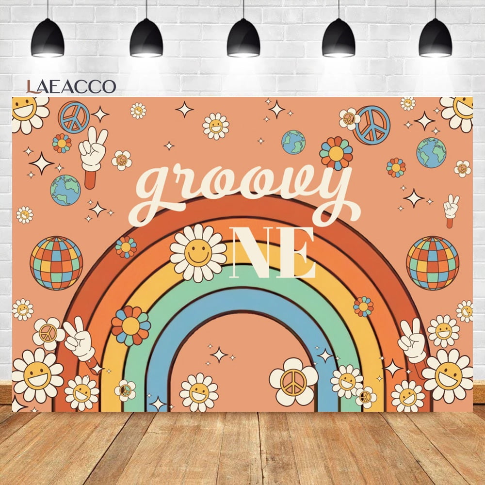 One Groovy Birthday Backdrop Hippie Boho Sunflowers Newborn Baby Shower ...