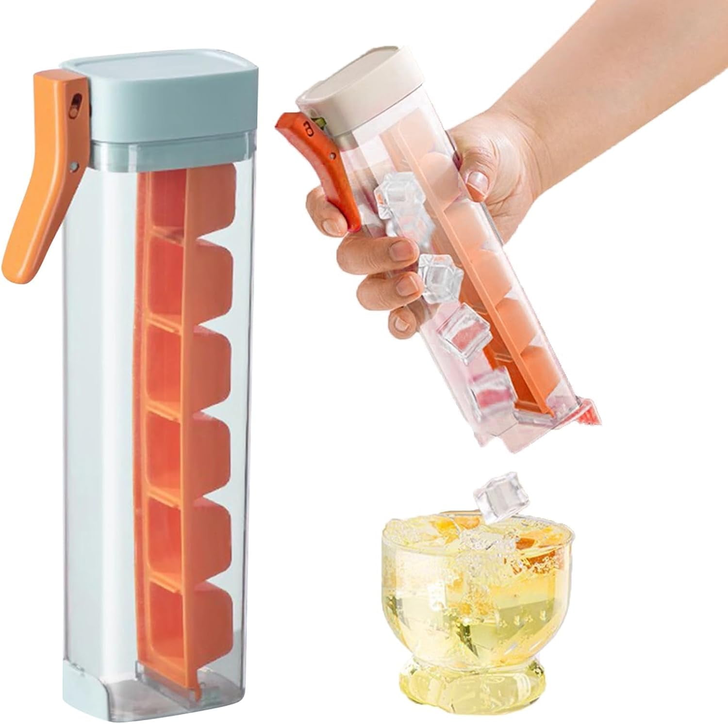 One Handed Pressing Ice Molds, Easy Release Ice Cube Trays One Press ...