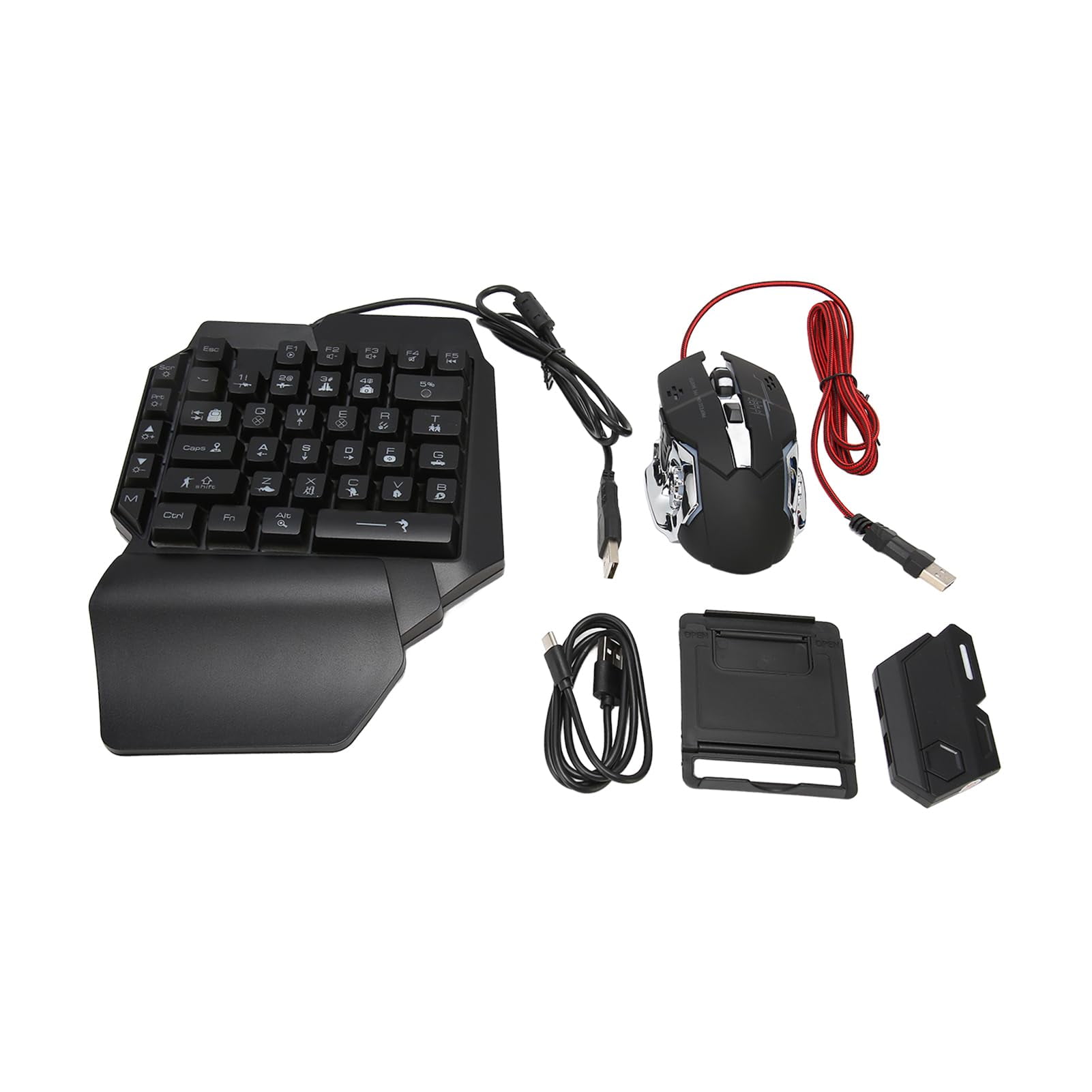 One Handed RGB Gaming Keyboard and Mouse Combo with Converter, 35 Key ...