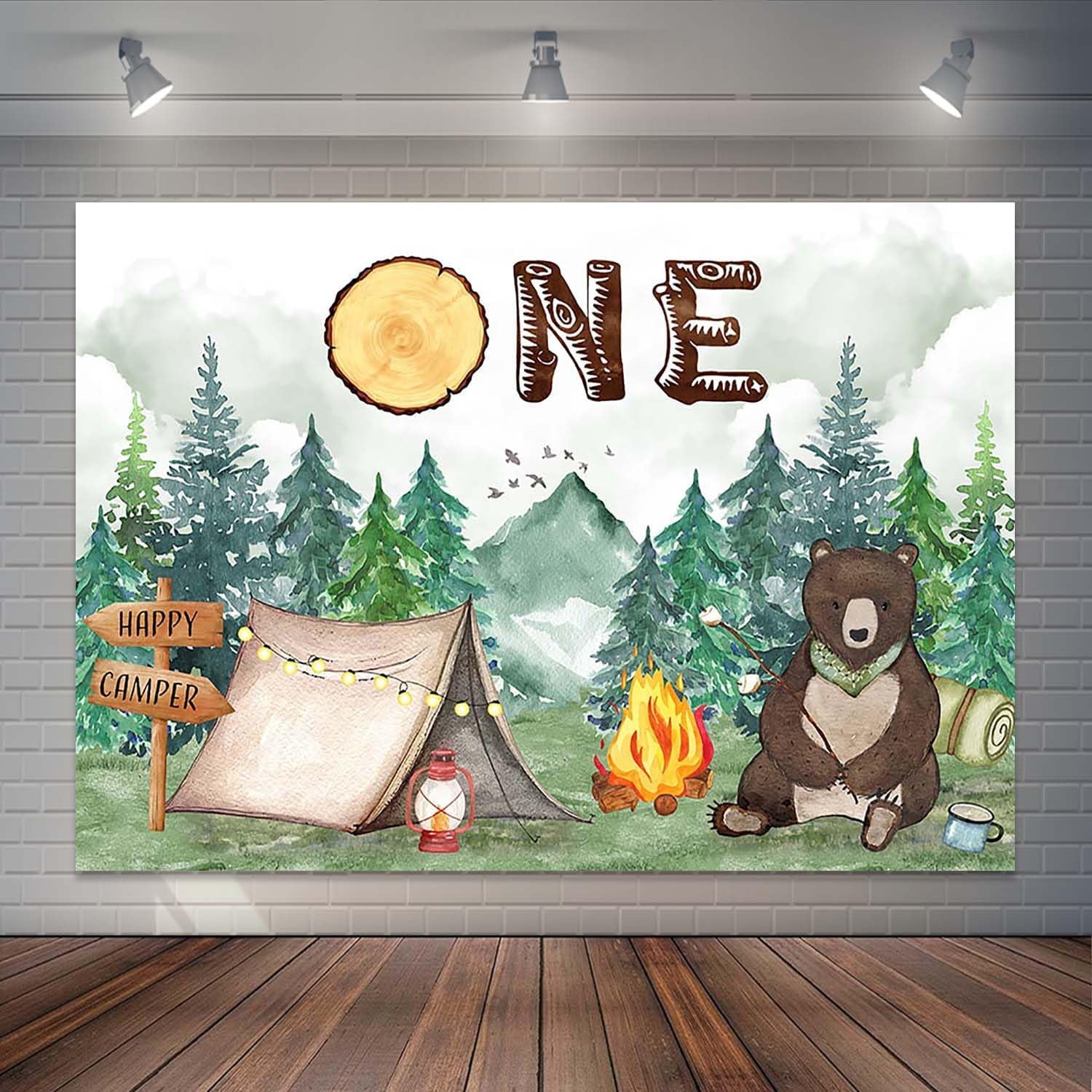 One Happy Camper Backdrop Mountain Forest Camping 1st Birthday Party ...