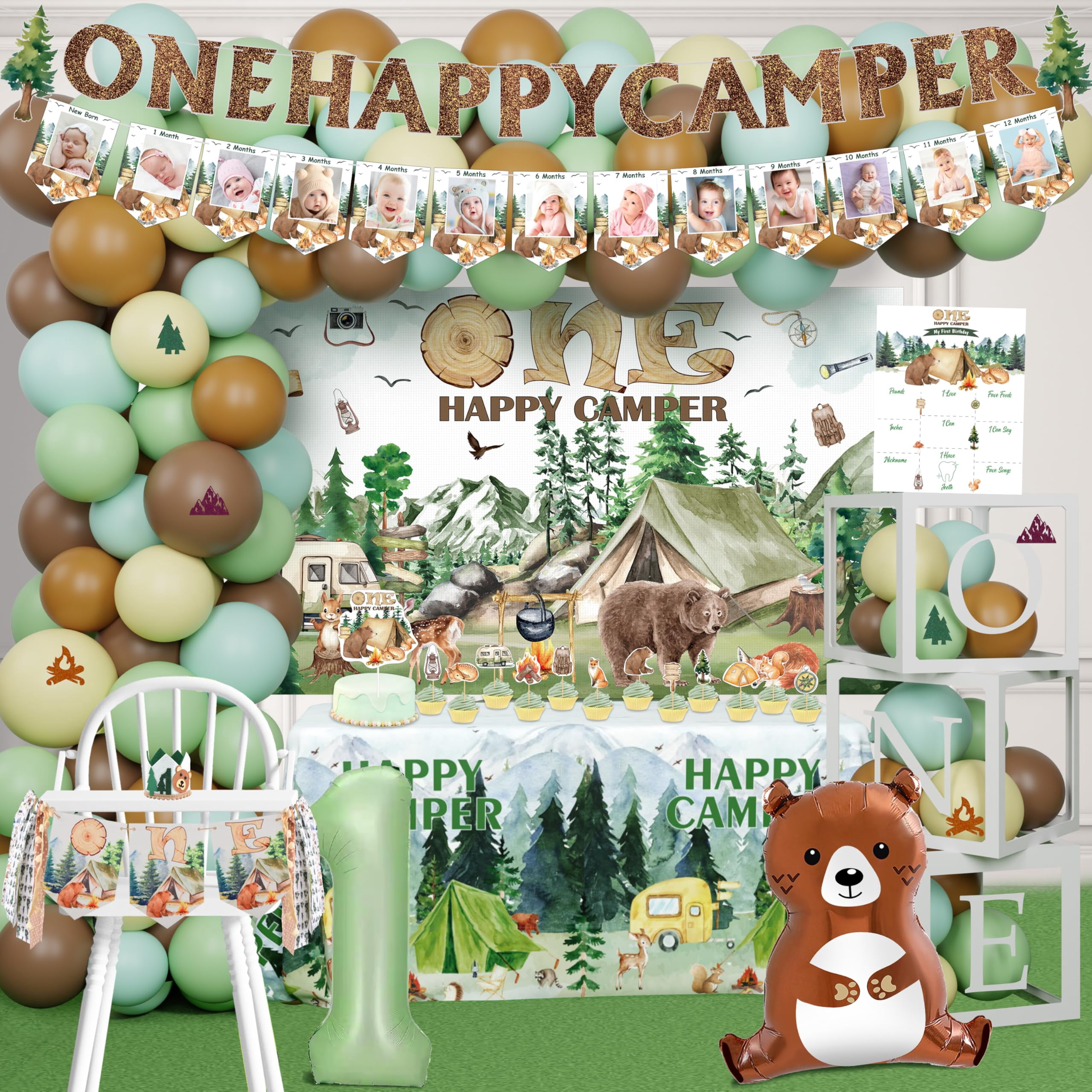 One Happy Camper Decorations 109Pcs Camping 1st Party Supplies Camp ...