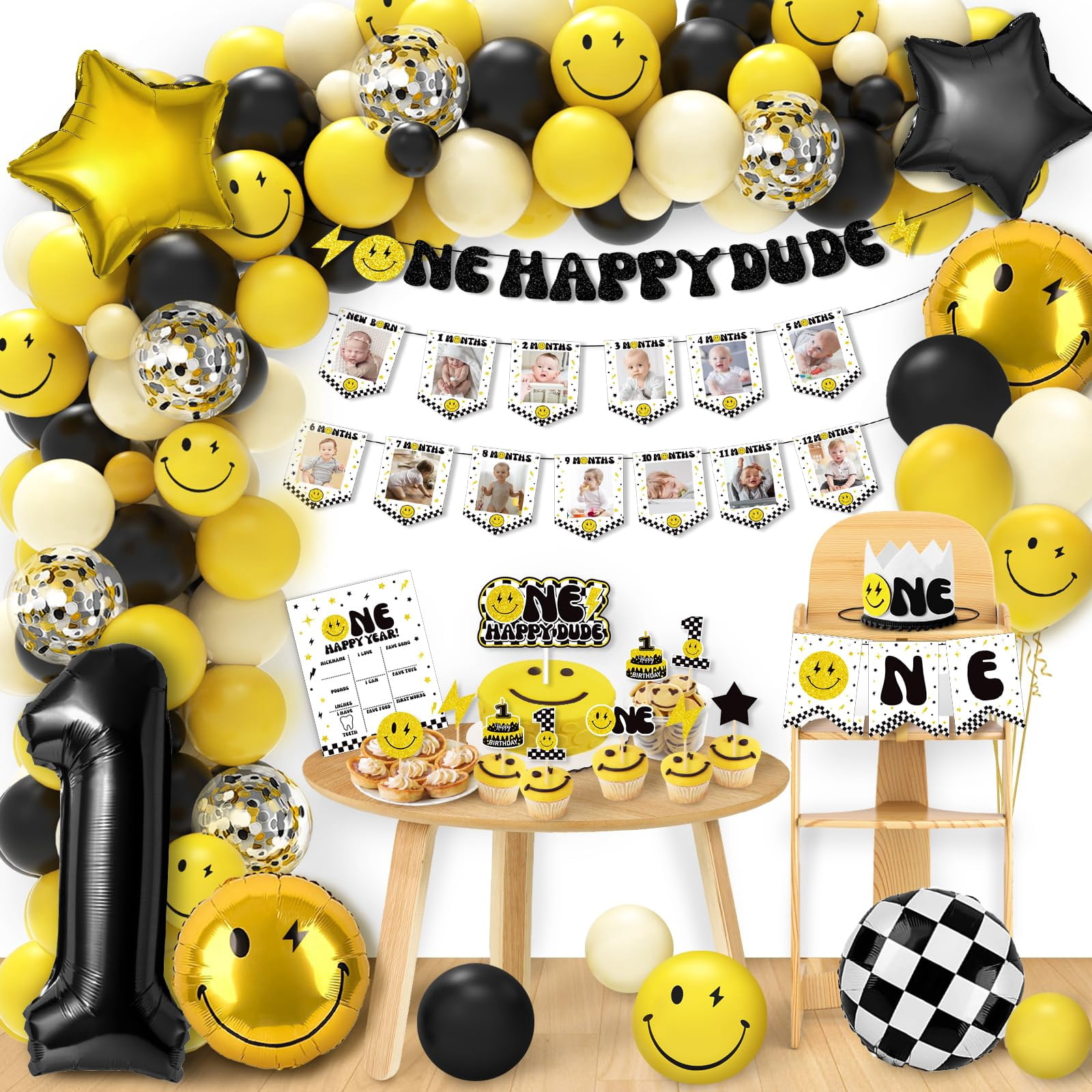 One Happy Dude FEV6 Birthday Decorations - Happy Face Party Supplies ...