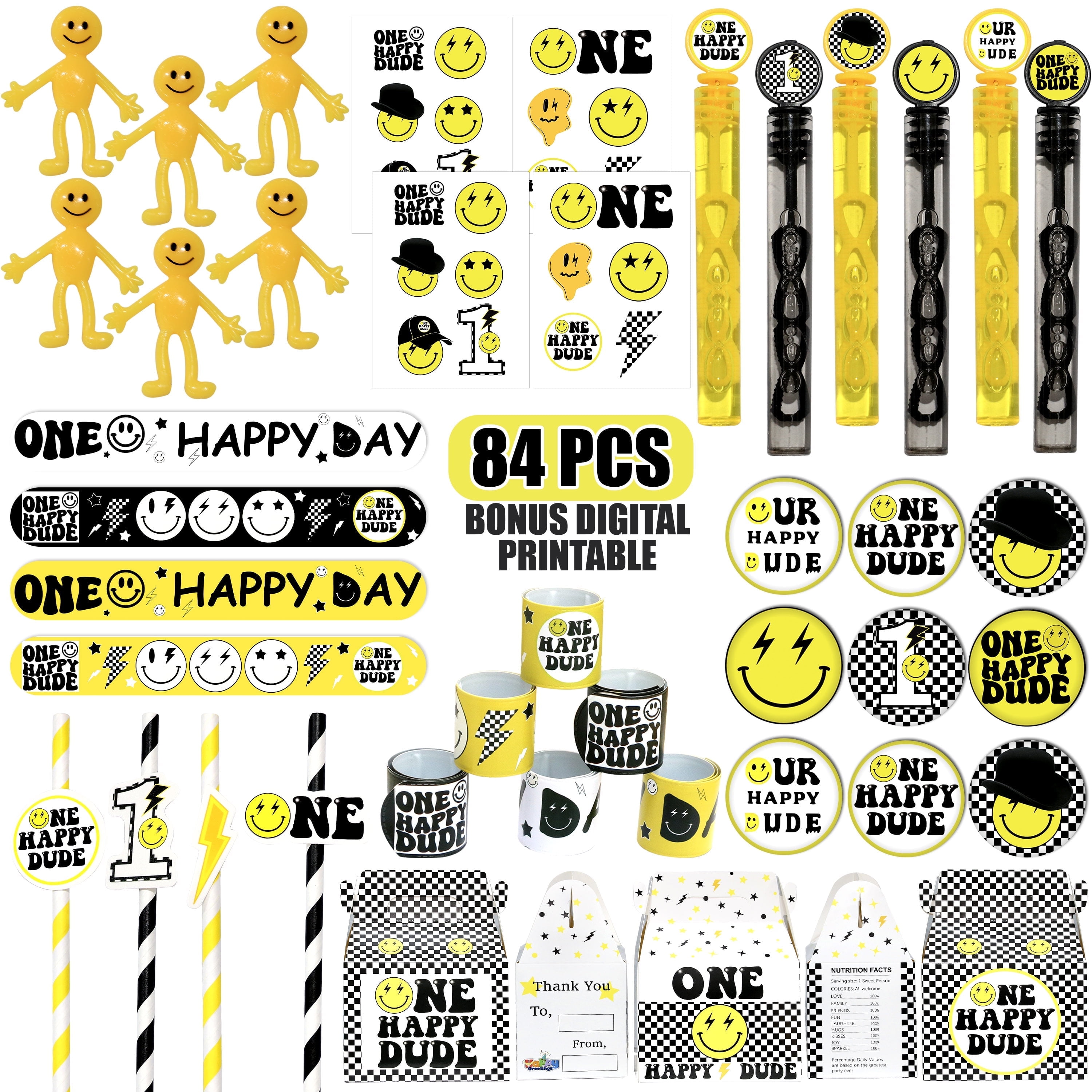 One Happy Dude Party Favor 72 PCS Slap Bracelets Treat Box Stickers ...