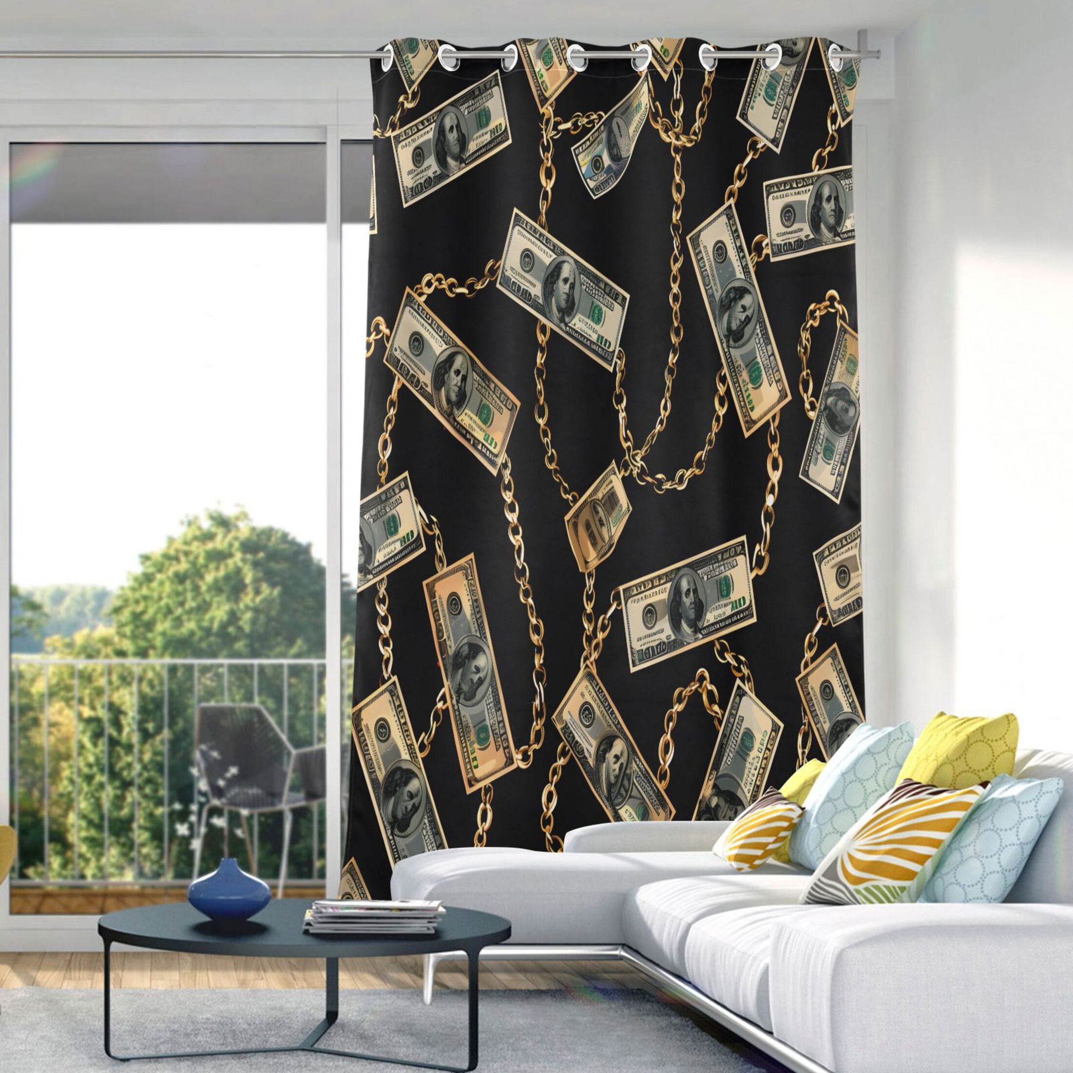 One Hundred Dollar Bills with Chain Blackout Curtains 84"x52" Thermal ...