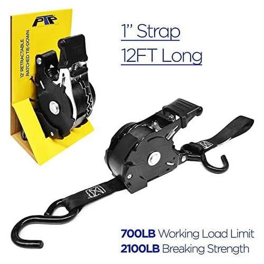 One Inch Wide 12' Retractable Ratchet Strap Tie Down With Automatic ...