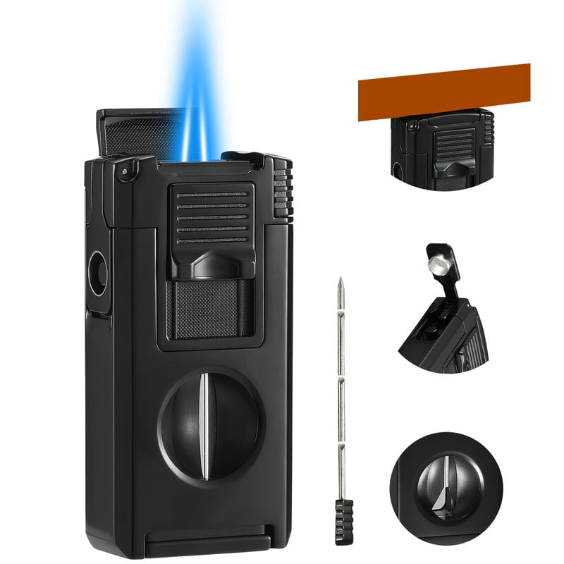 All in One Jet Flame Cigar Torch Lighter Built-in Cigar Cutter V Cut ...