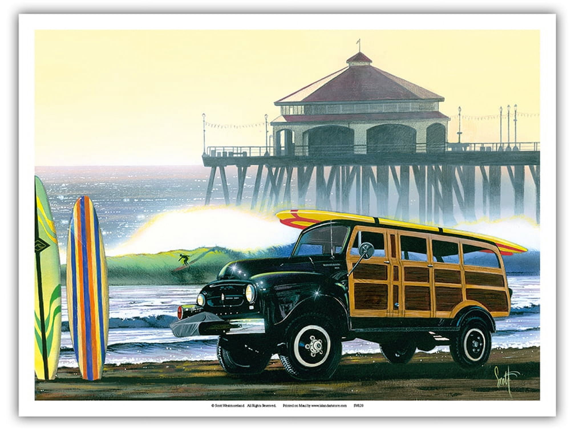 One Last Ride - Retro Woodie on Beach with Surfboards - Huntington ...