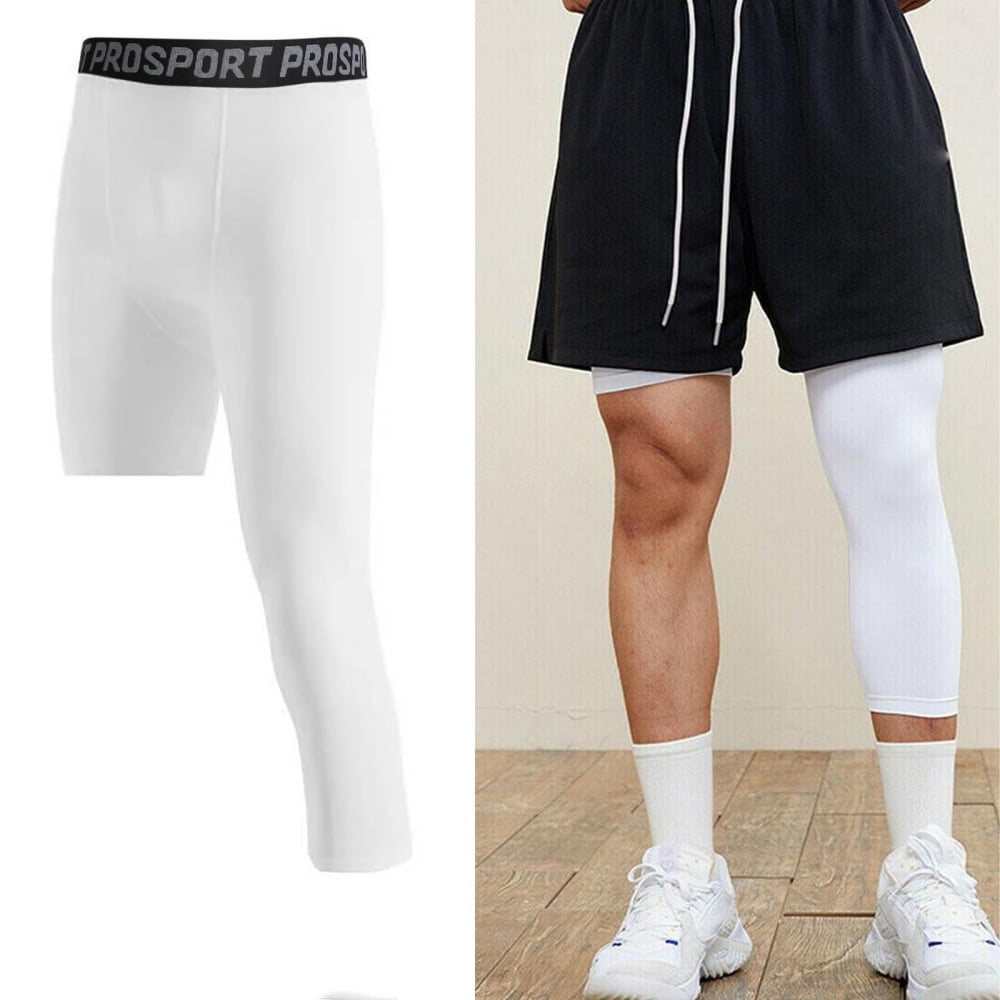 One Leg Compression Capri Tights Pants 2 Packs White Black 2 Colors Men ...