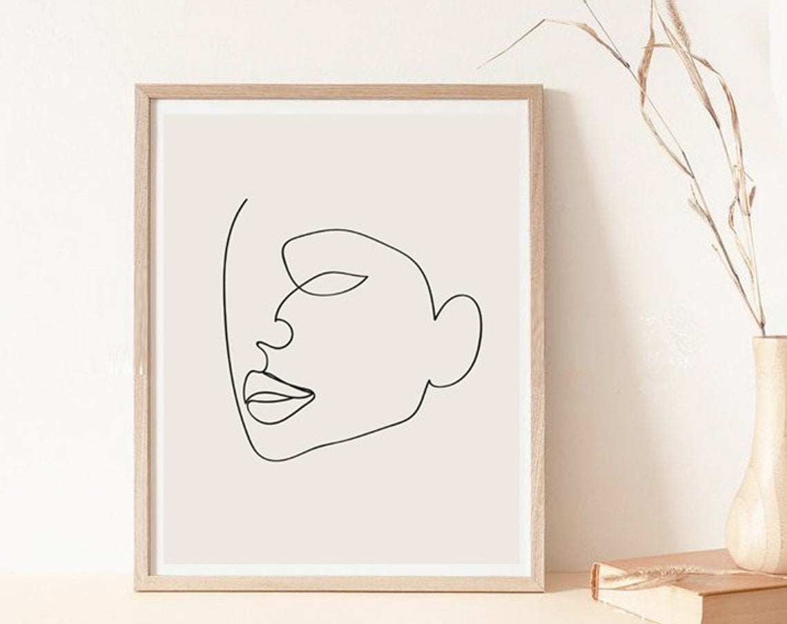 One Line Drawing, Bedroom Wall Art, One Line Face, Line Drawing Print ...