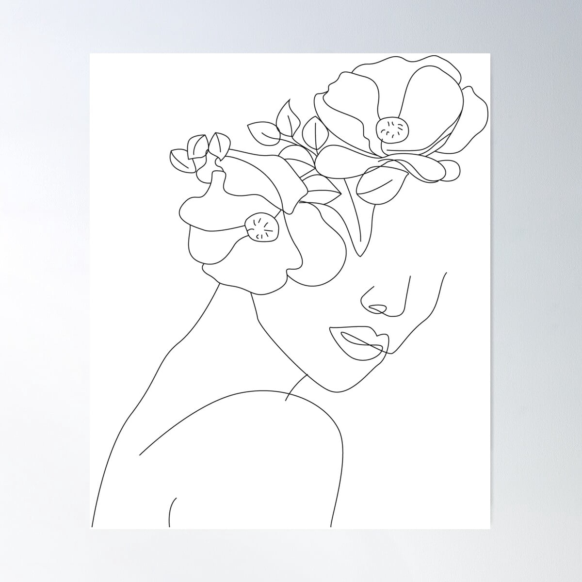 One Line Floral Head Blooming Poster Wall Art, Modern Wall Decor For ...