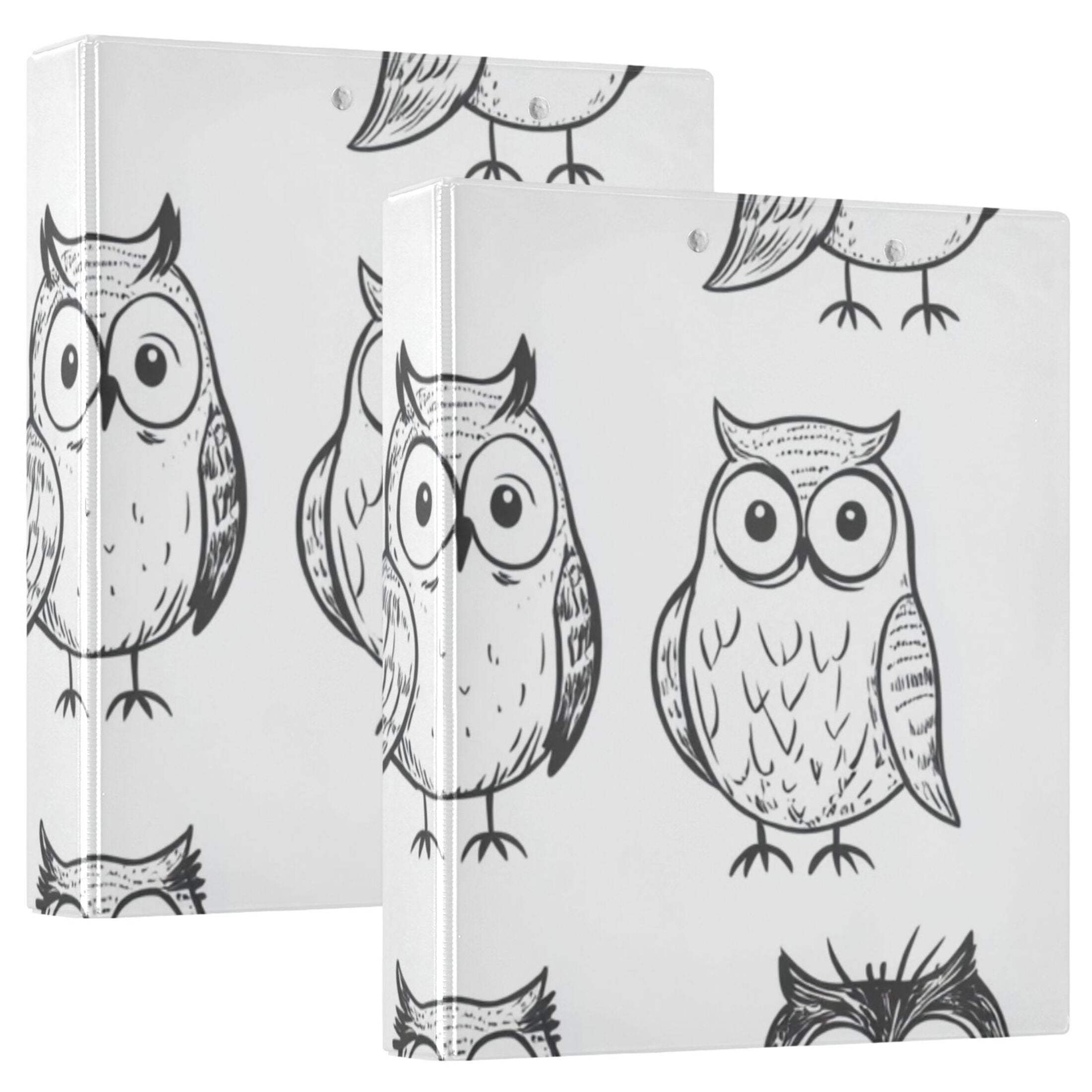 One Line Owls Cartoon 3 Ring Binders 1.5 inch Hardcover File Folders ...