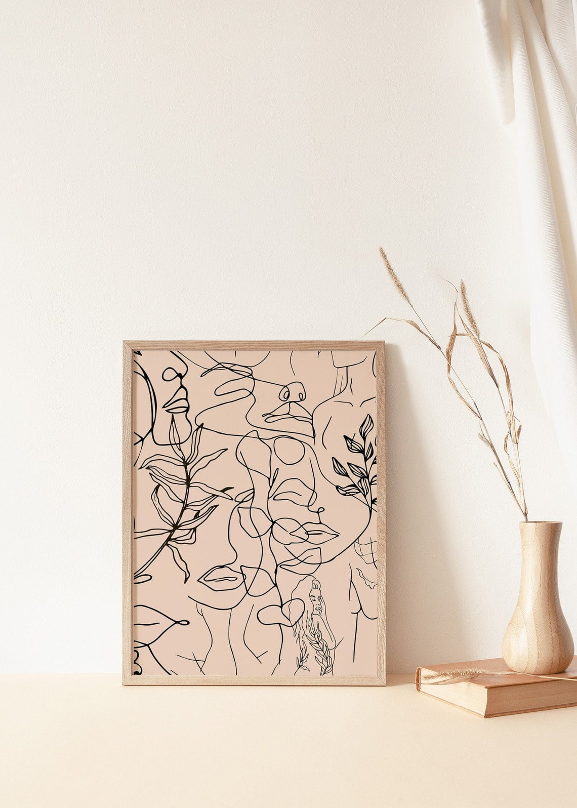 One Line Poster Beige Abstract Woman Line Art Trendy Modern Wall Decor ...