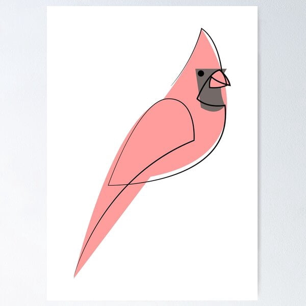 One Line Red Cardinal Poster Wall Art, Modern Wall Decor For Living ...