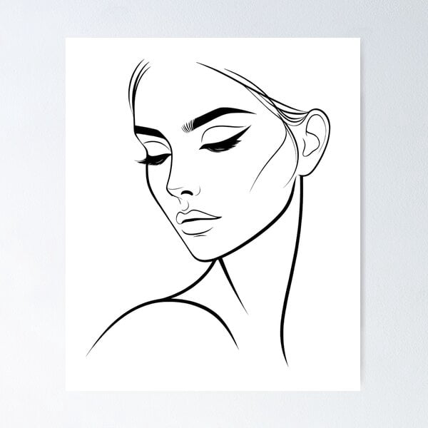 One Line Woman Face Drawing, Single Line Art (No Color) Poster Wall Art ...