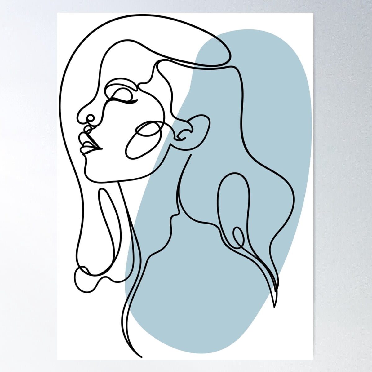 One Line Woman In Blue Color Poster Wall Art, Modern Wall Decor For ...