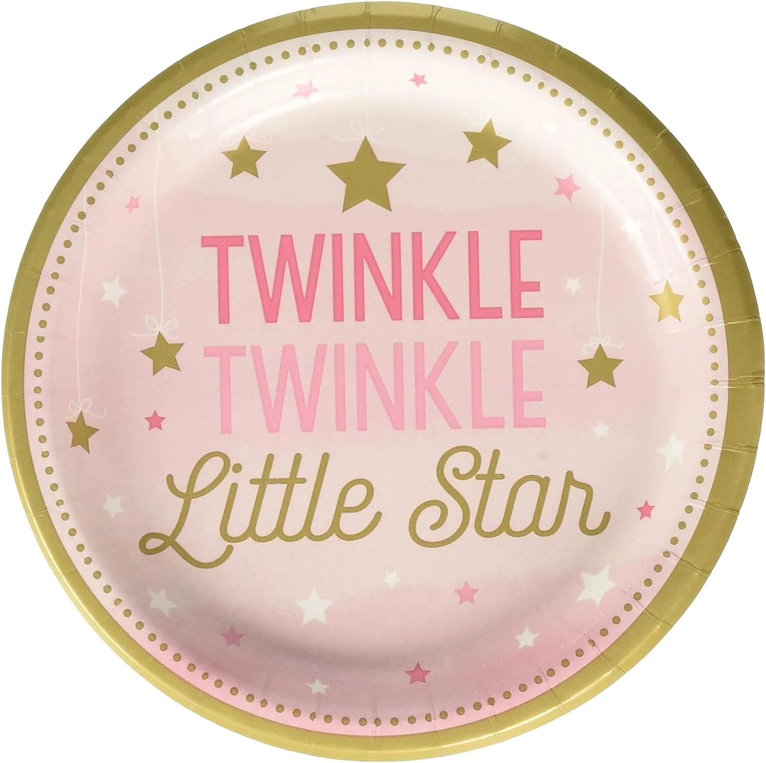 One Little Star Girl Pink Twinkle 1St Birthday Party 7" Paper Dessert ...